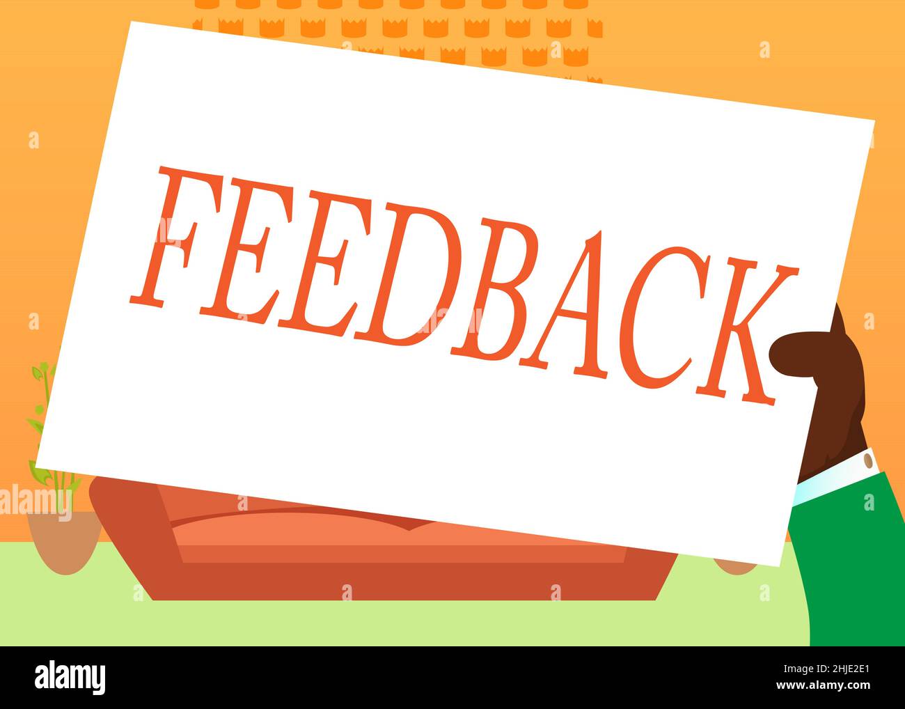 Hand holding up a banner with Feedback text. Showing billboard banner ...