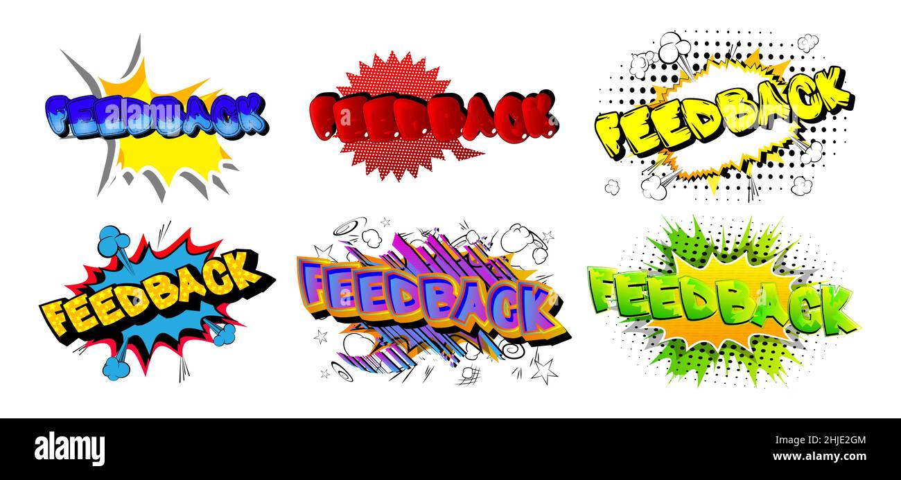 Feedback. Comic book word text on abstract comics background. Retro pop ...