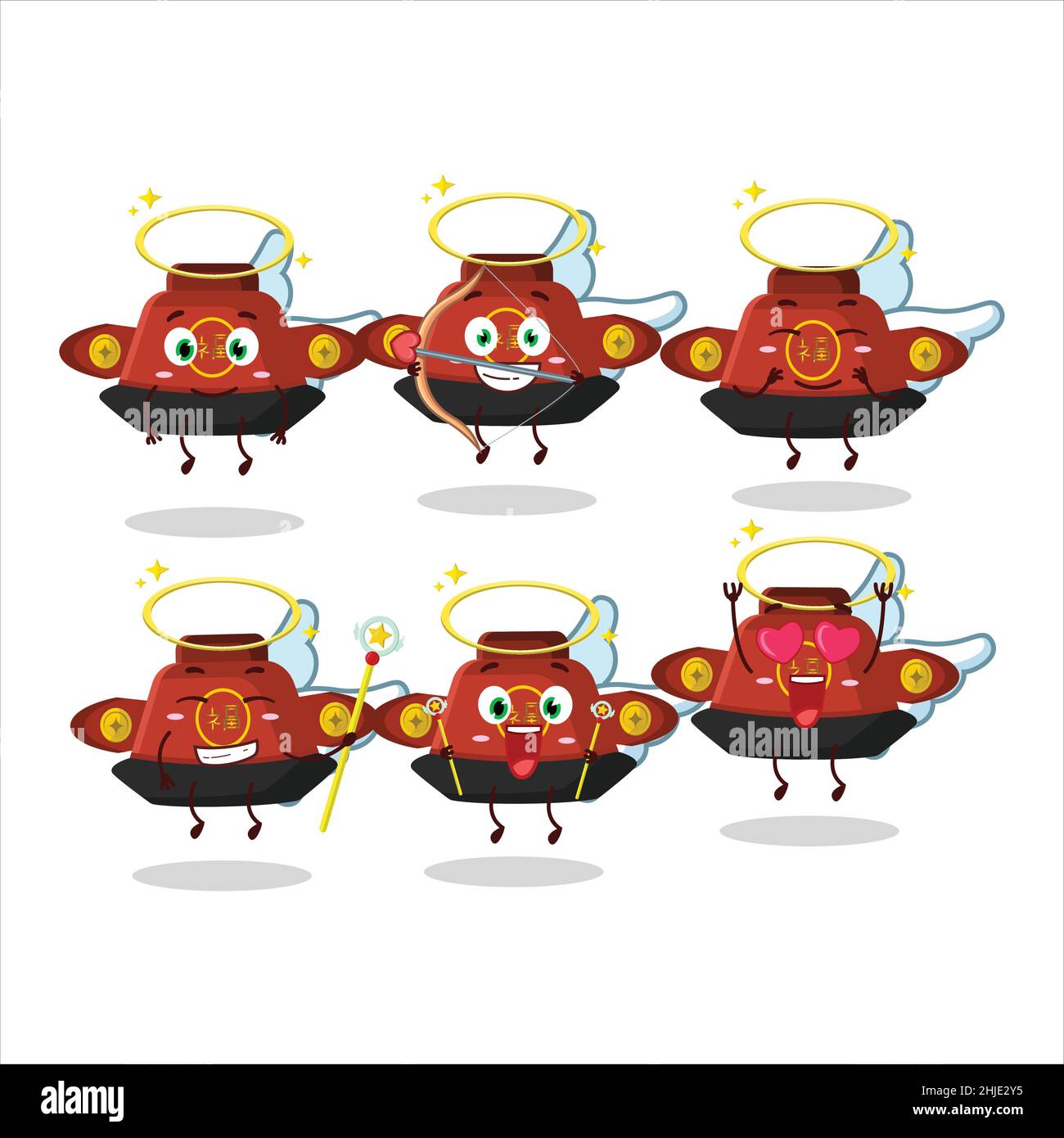 Red chinese hat cartoon designs as a cute angel character. Vector ...