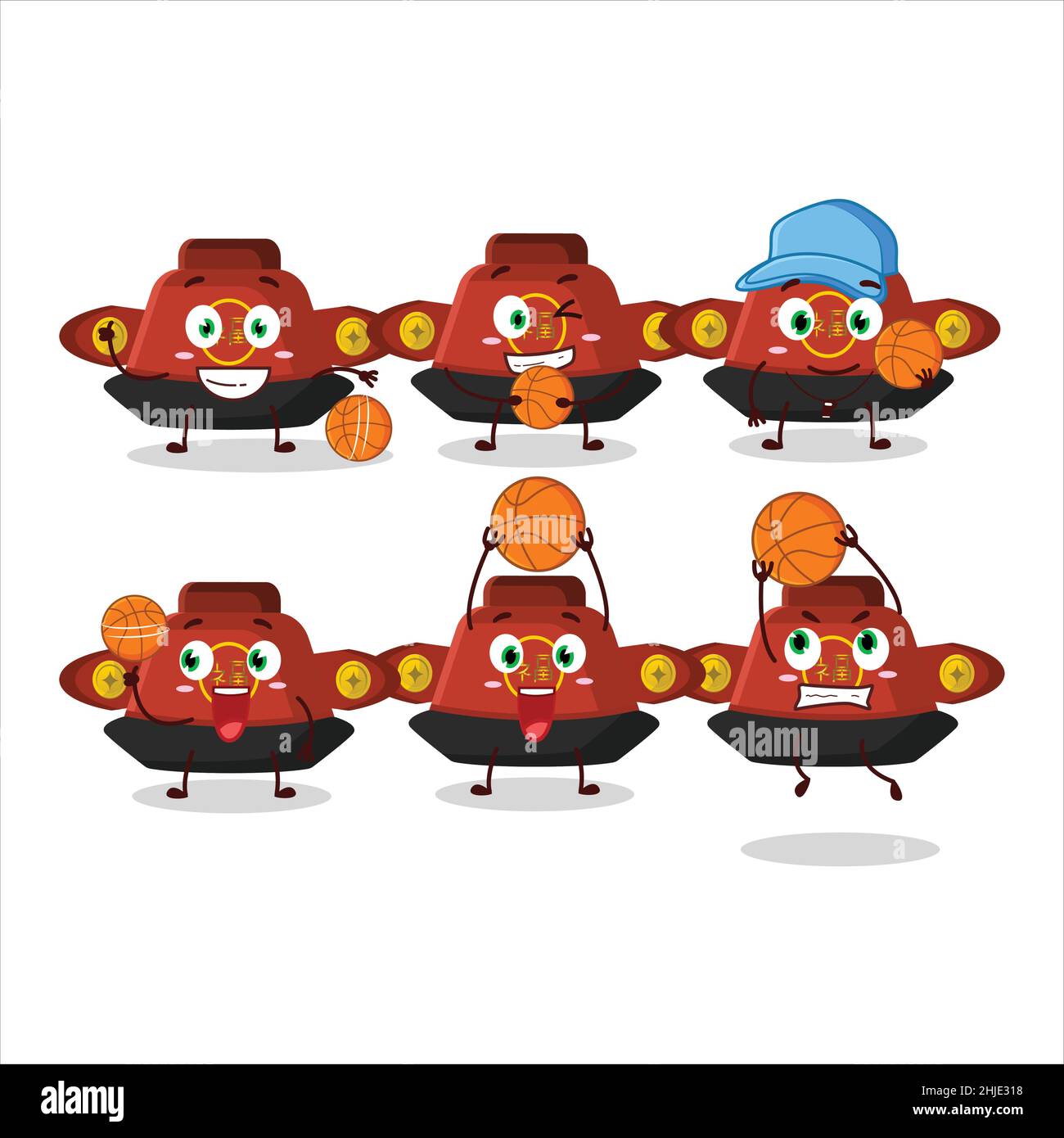 Talented red chinese hat cartoon character as a basketball athlete ...