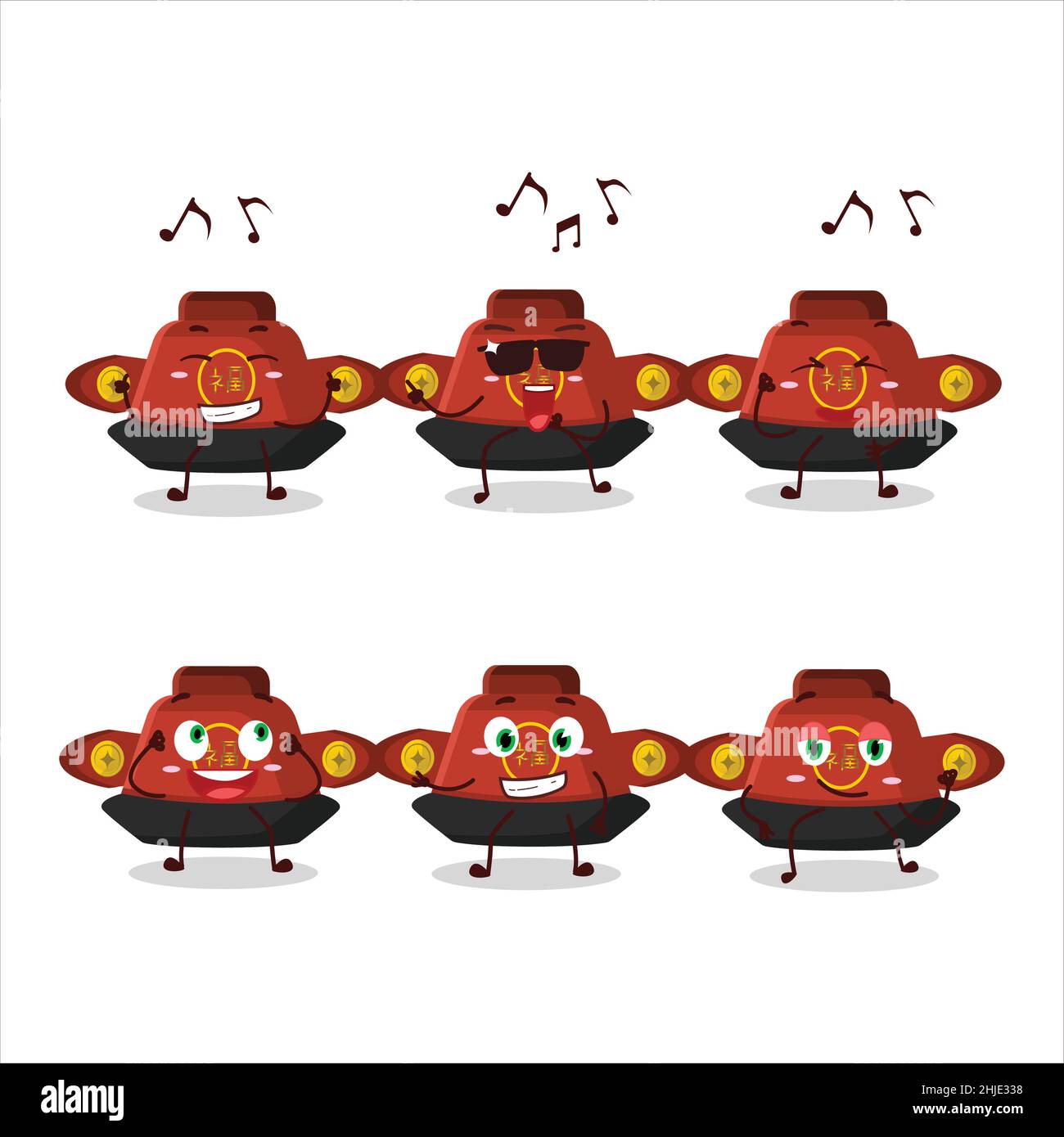 An image of red chinese hat dancer cartoon character enjoying the music ...