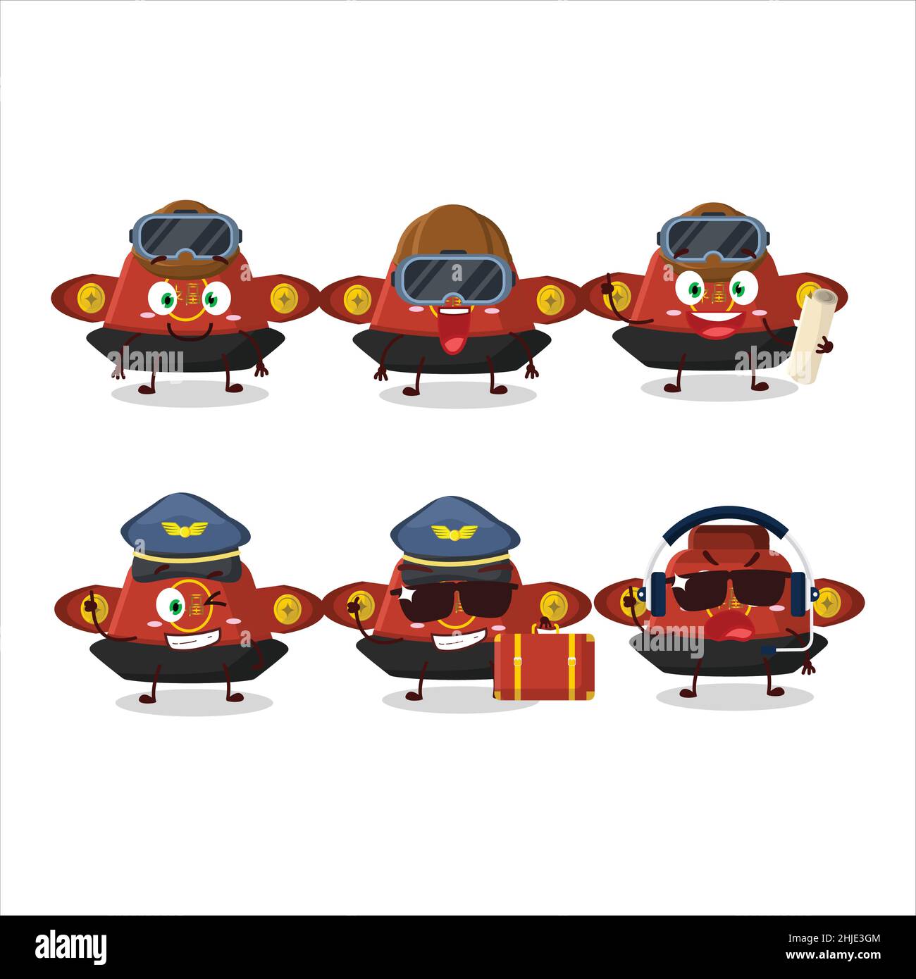 Pilot cartoon mascot red chinese hat with glasses. Vector illustration ...