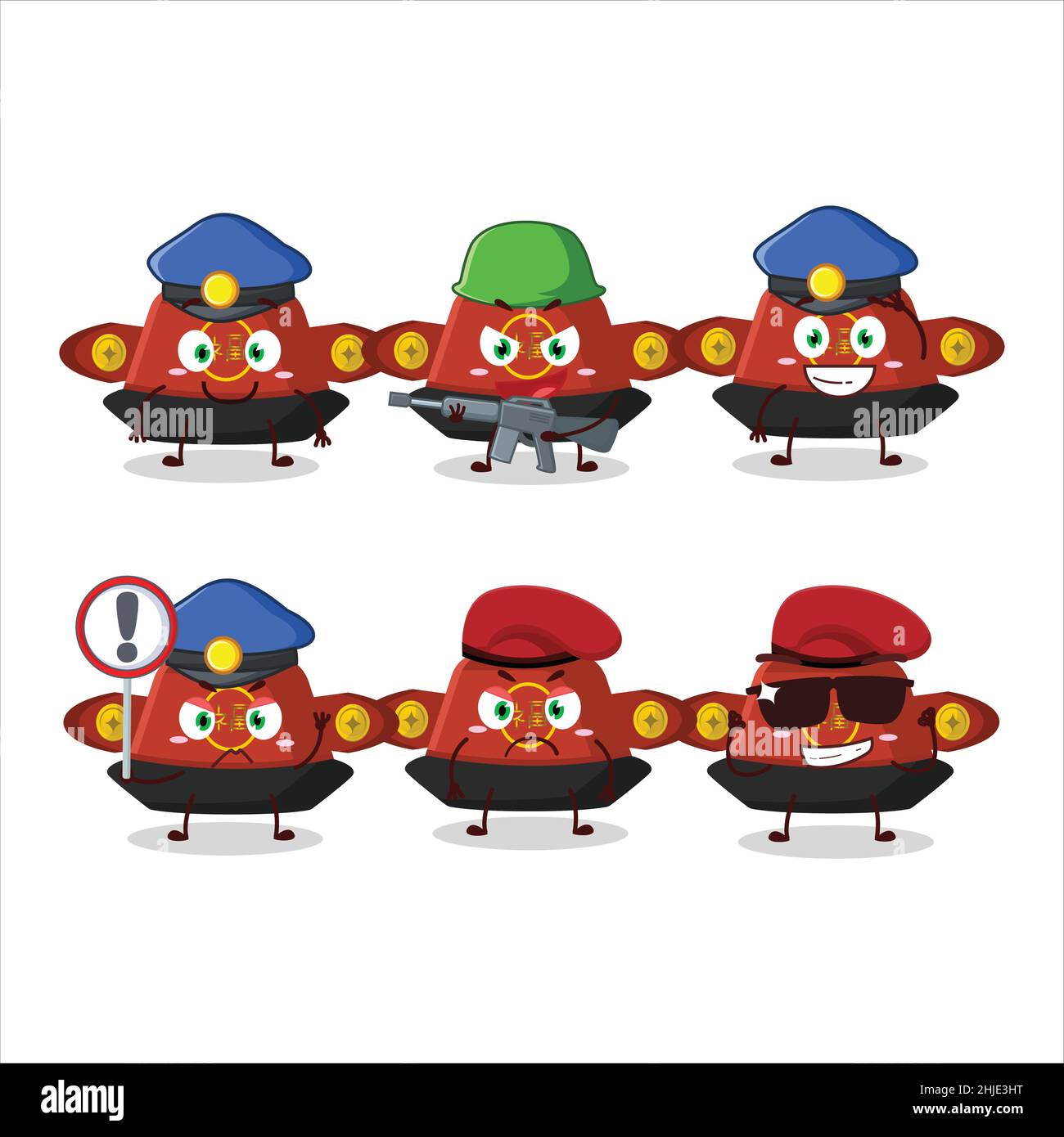 A dedicated Police officer of red chinese hat mascot design style ...