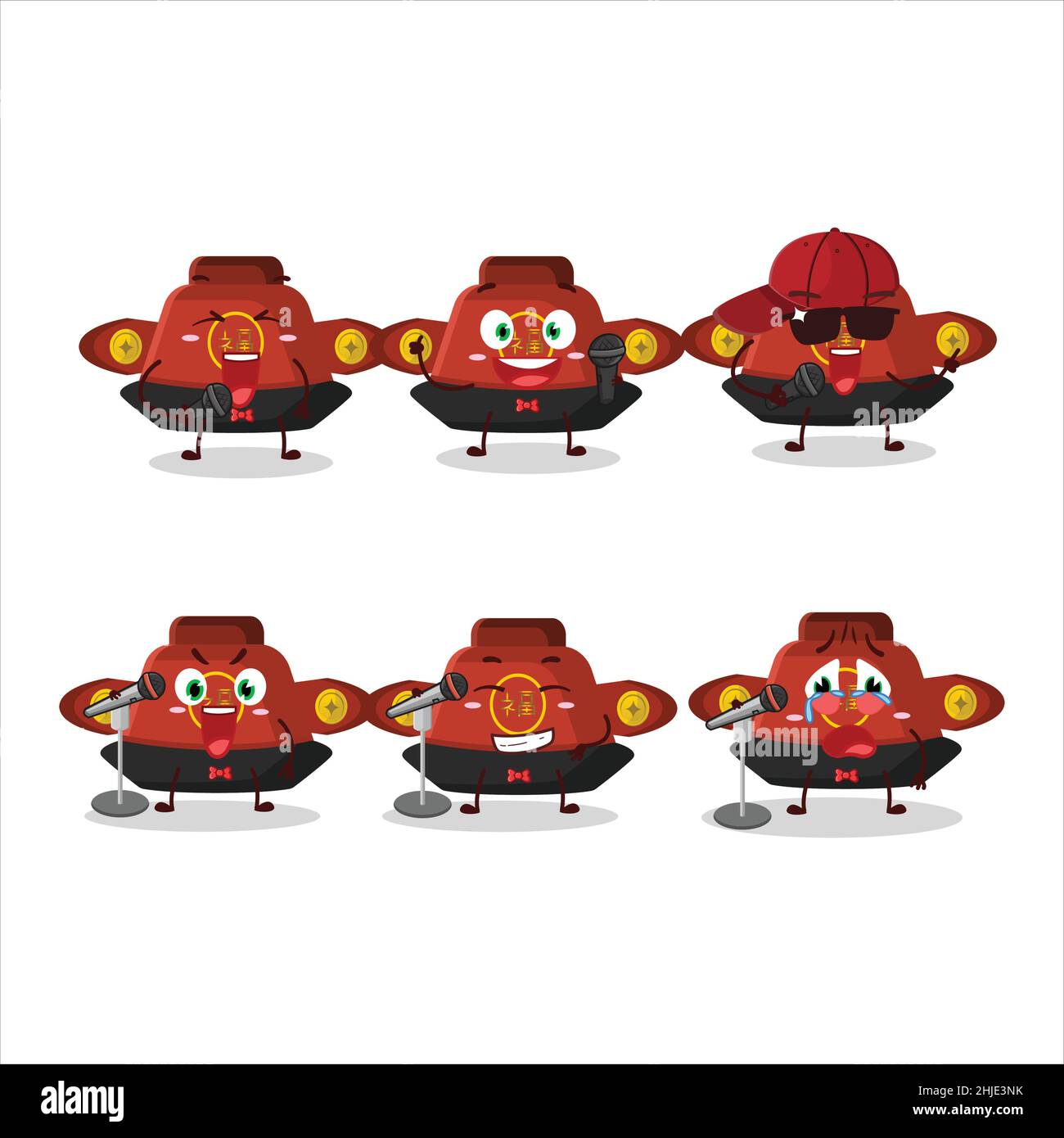 A Cute Cartoon design concept of red chinese hat singing a famous song ...