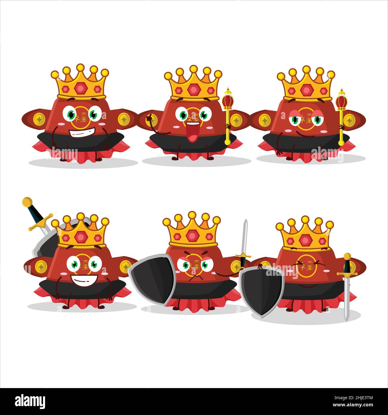 A Charismatic King red chinese hat cartoon character wearing a gold ...