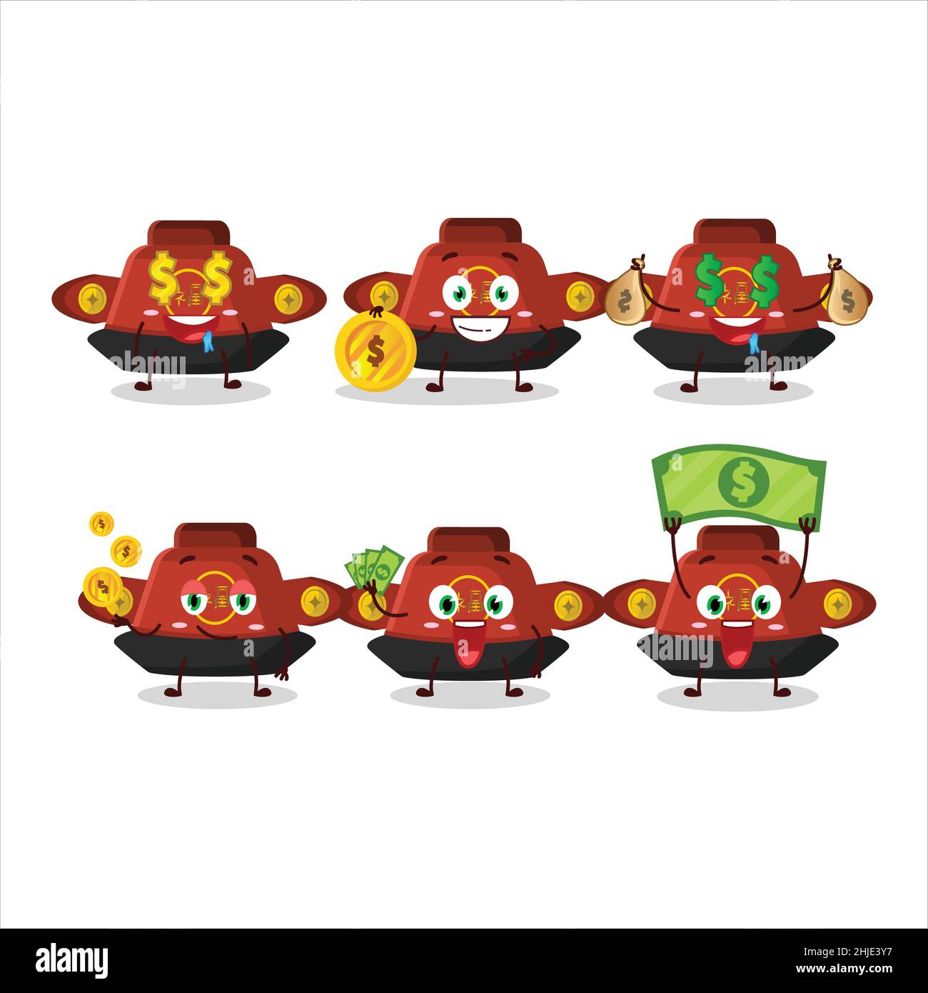 Red chinese hat cartoon character with cute emoticon bring money ...