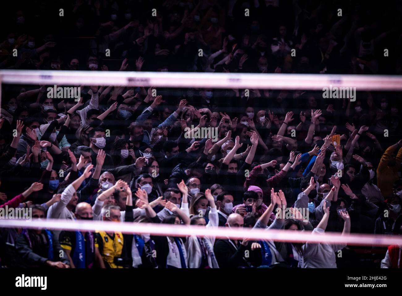 Crowd of people watching and cheering at the Volleyball Clubs World ...