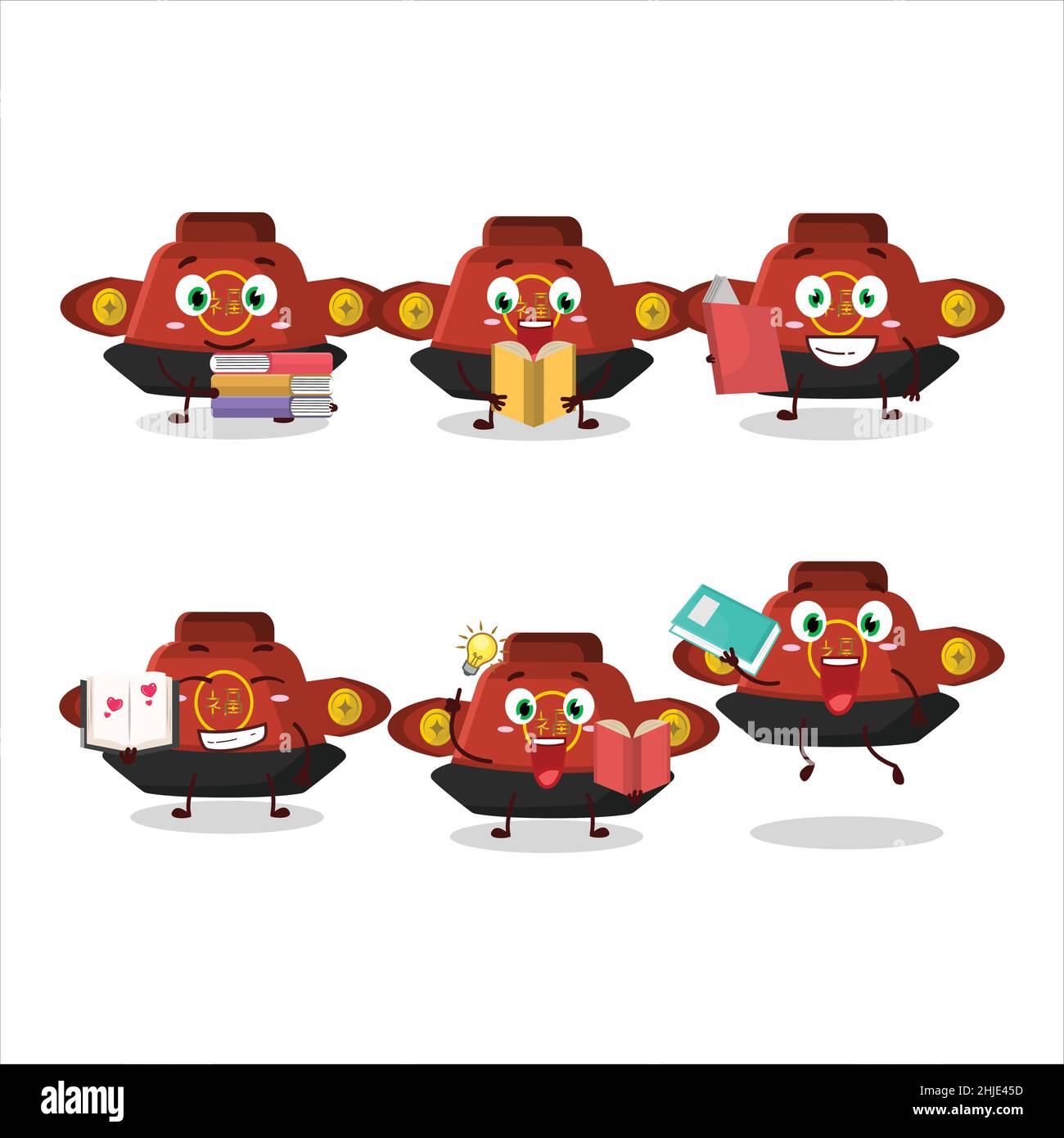 A picture of red chinese hat cartoon character concept reading an ...