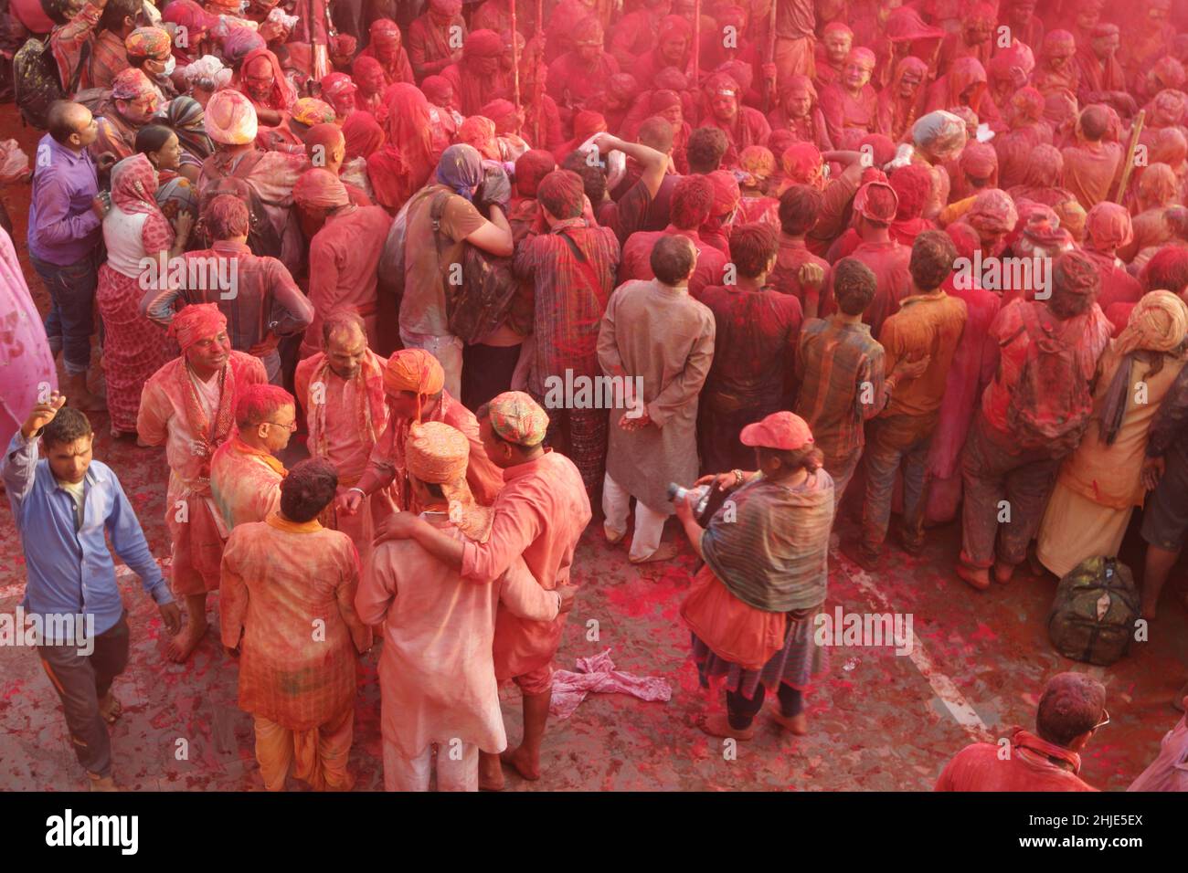 Festival of color Holi celebrated at famous Hinduism Temple in red ...