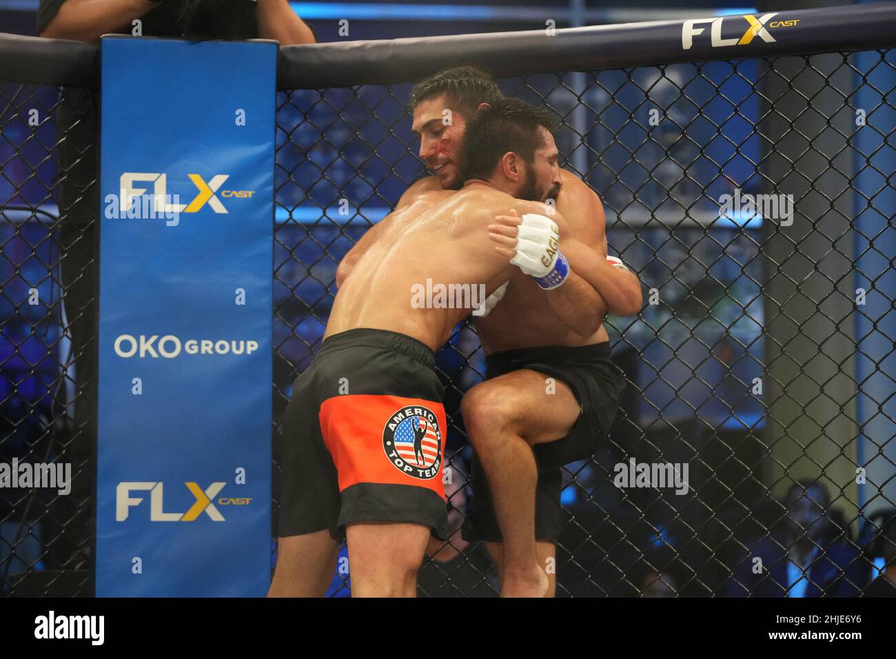 MIAMI, FL, Miami, Florida, USA. 28th Jan, 2022. MIAMI, FL- JANUARY 28: Arman Ospanov vs. Dylan ...