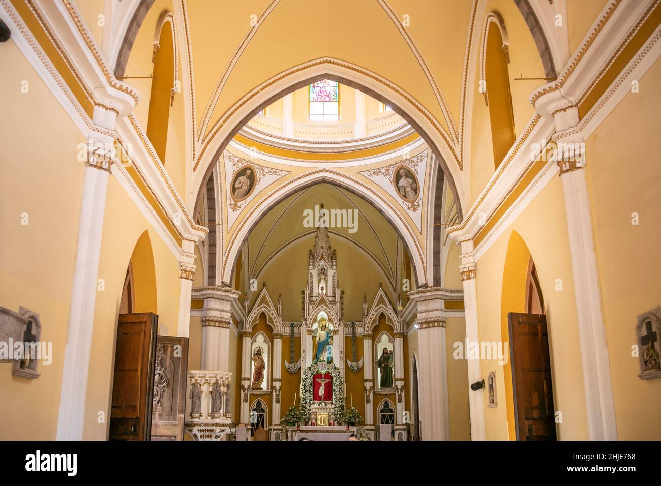 View of the altar of La Purisima Temple, Autlan Cathedral, Autlan de ...