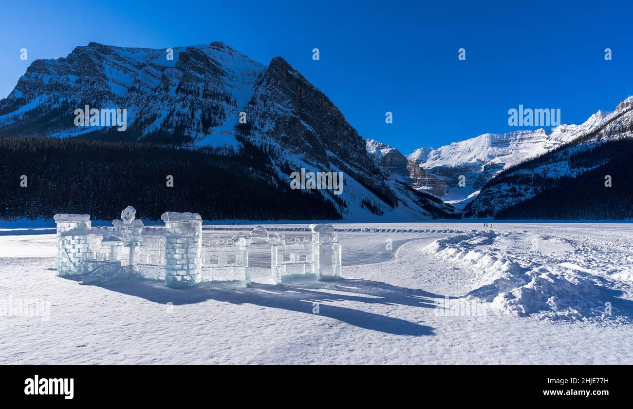 Lake Louise winter festival ice carving and ice skating rink. Banff ...