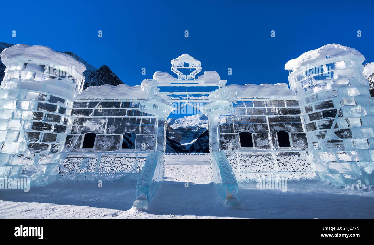 Lake Louise winter festival ice carving and ice skating rink. Banff ...
