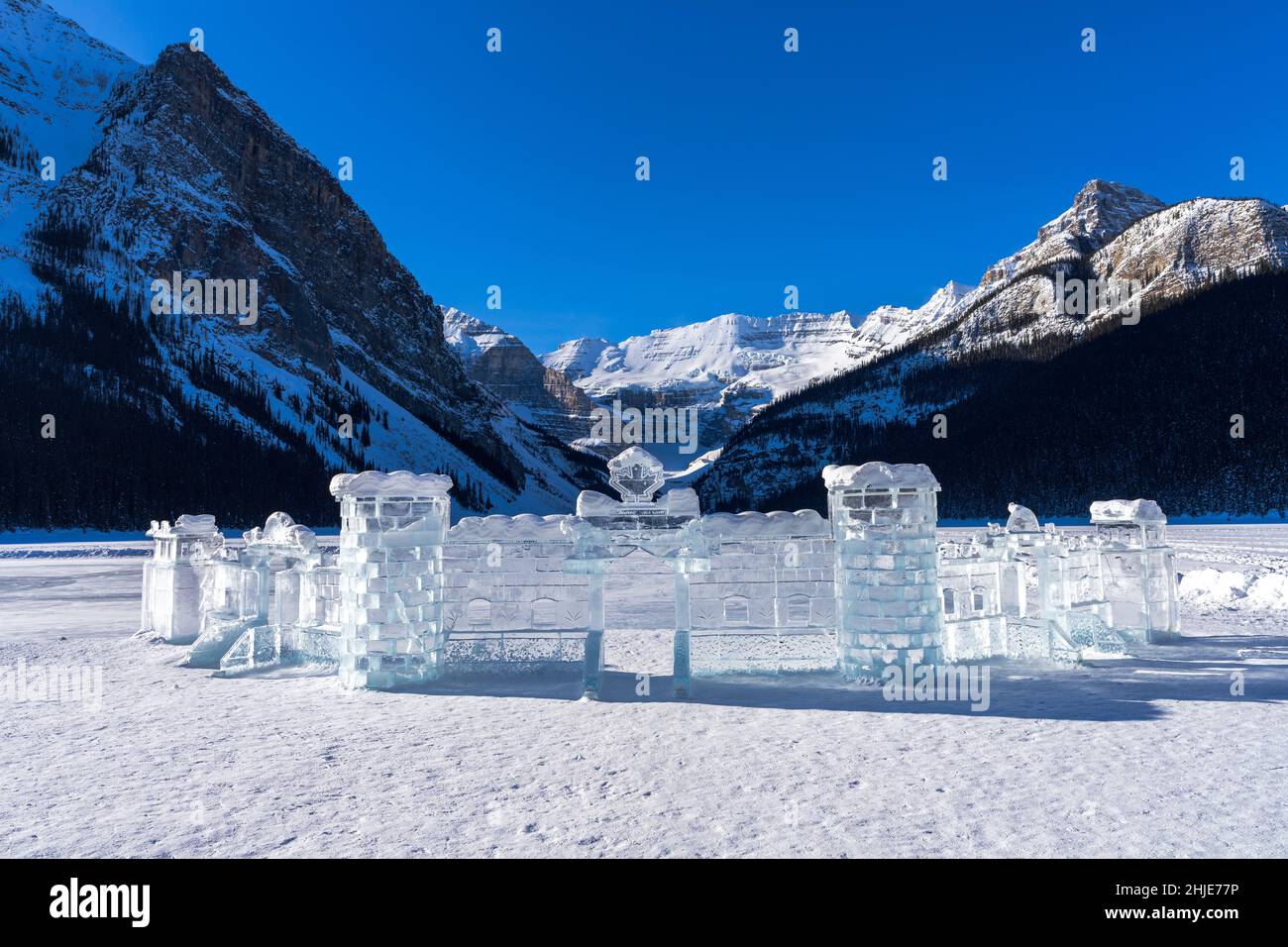Lake Louise winter festival ice carving and ice skating rink. Banff ...