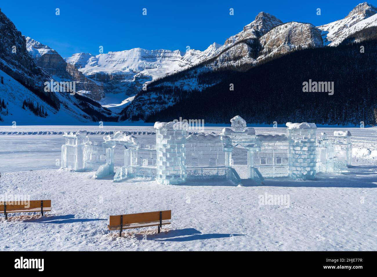 Lake Louise winter festival ice carving and ice skating rink. Banff ...