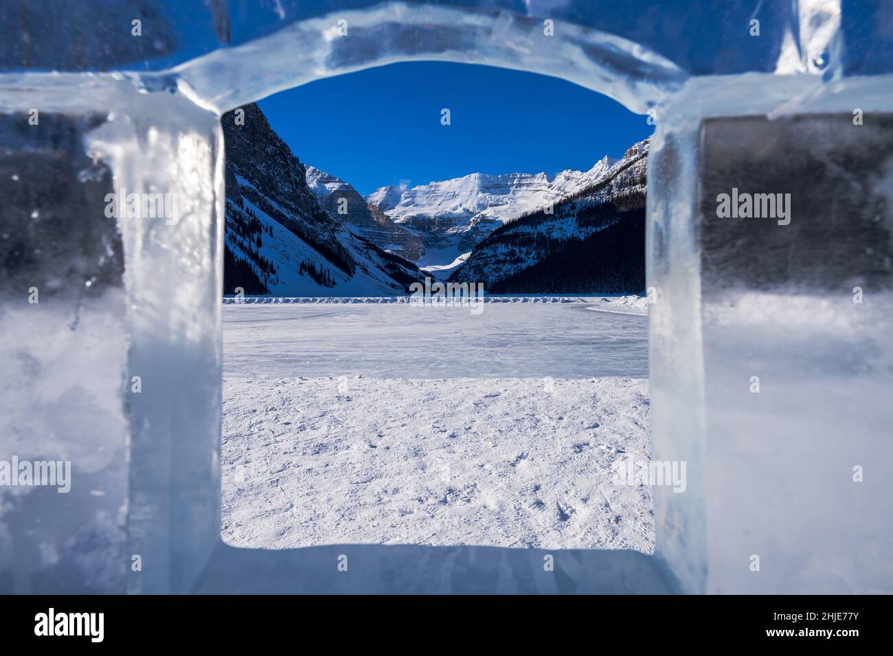 Lake Louise winter festival ice carving and ice skating rink. Banff ...