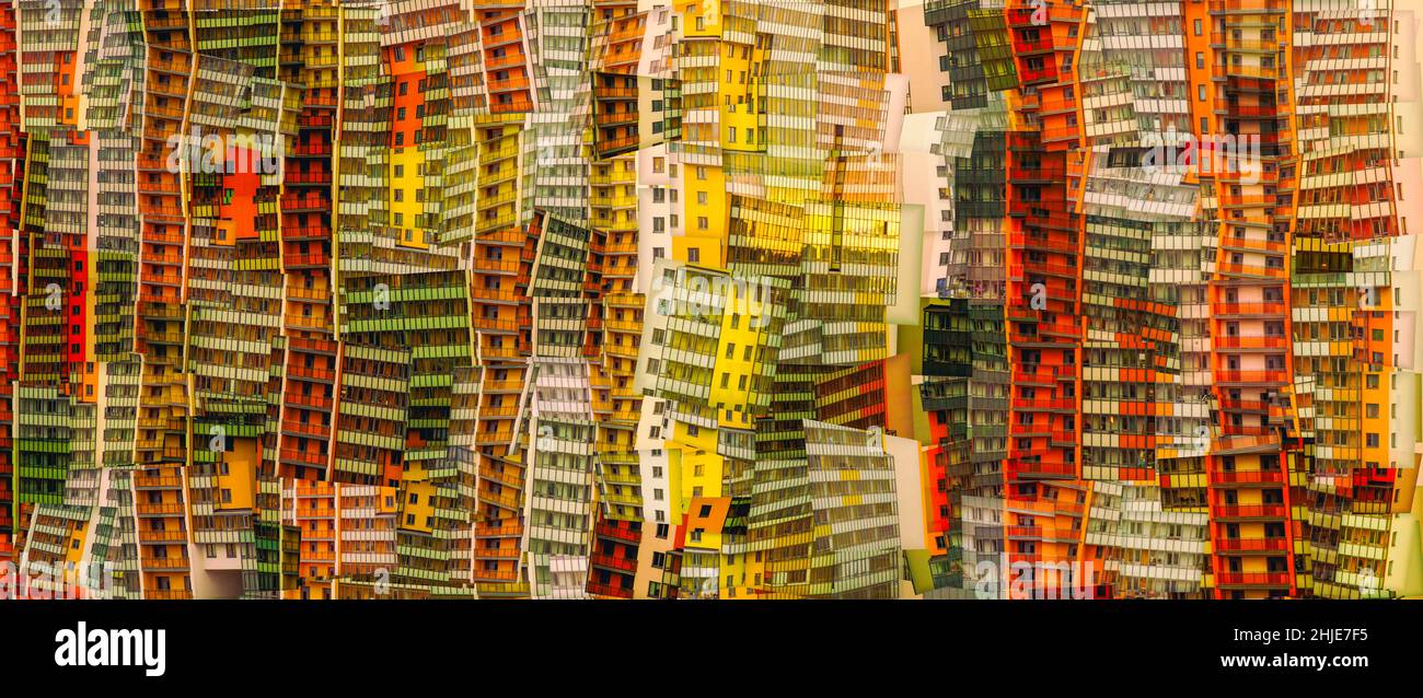 Abstract collage with fragments of multi-storey residential buildings ...