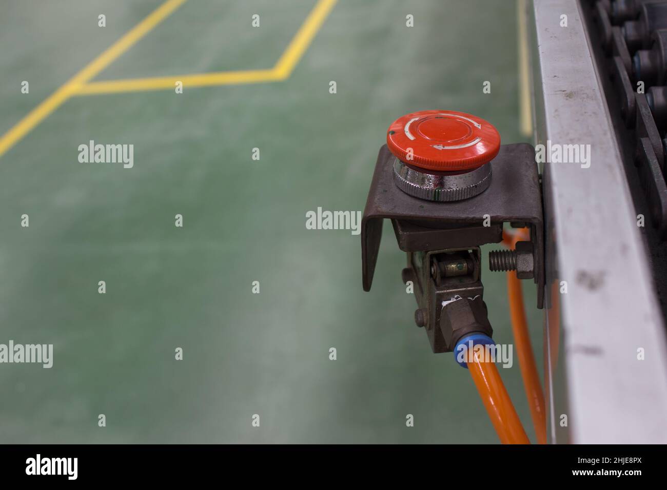 button start - stop conveyor line and emergency button Stock Photo - Alamy