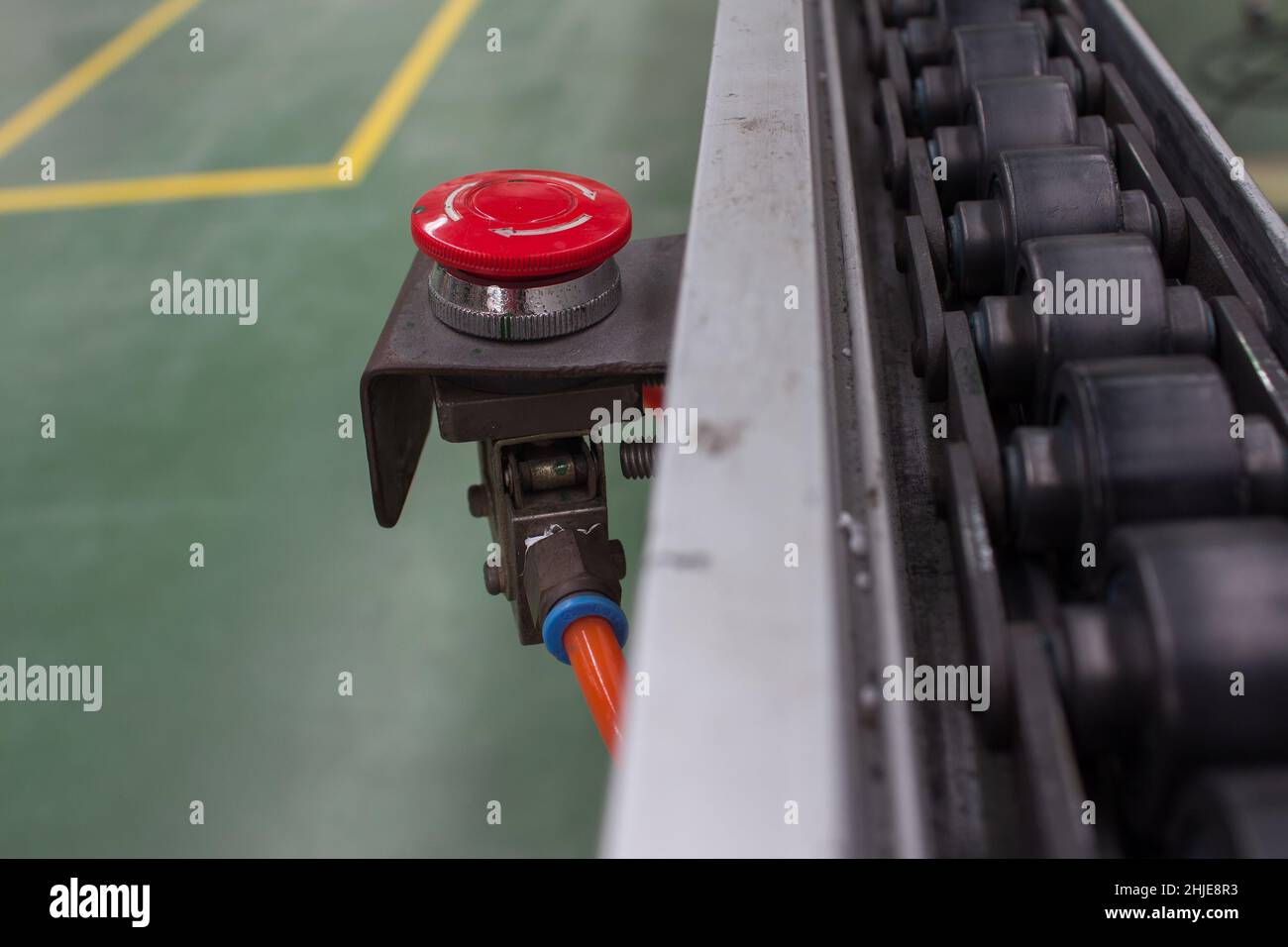 button start - stop conveyor line and emergency button Stock Photo - Alamy