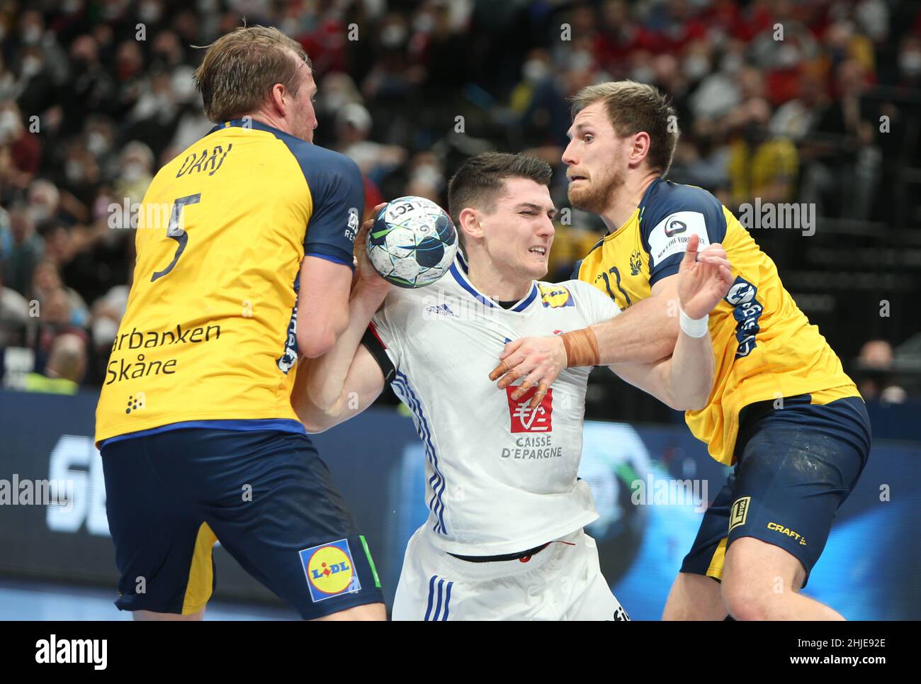 Aymeric Minne of France and Max Darj, Albin Lagergren of Sweden during ...