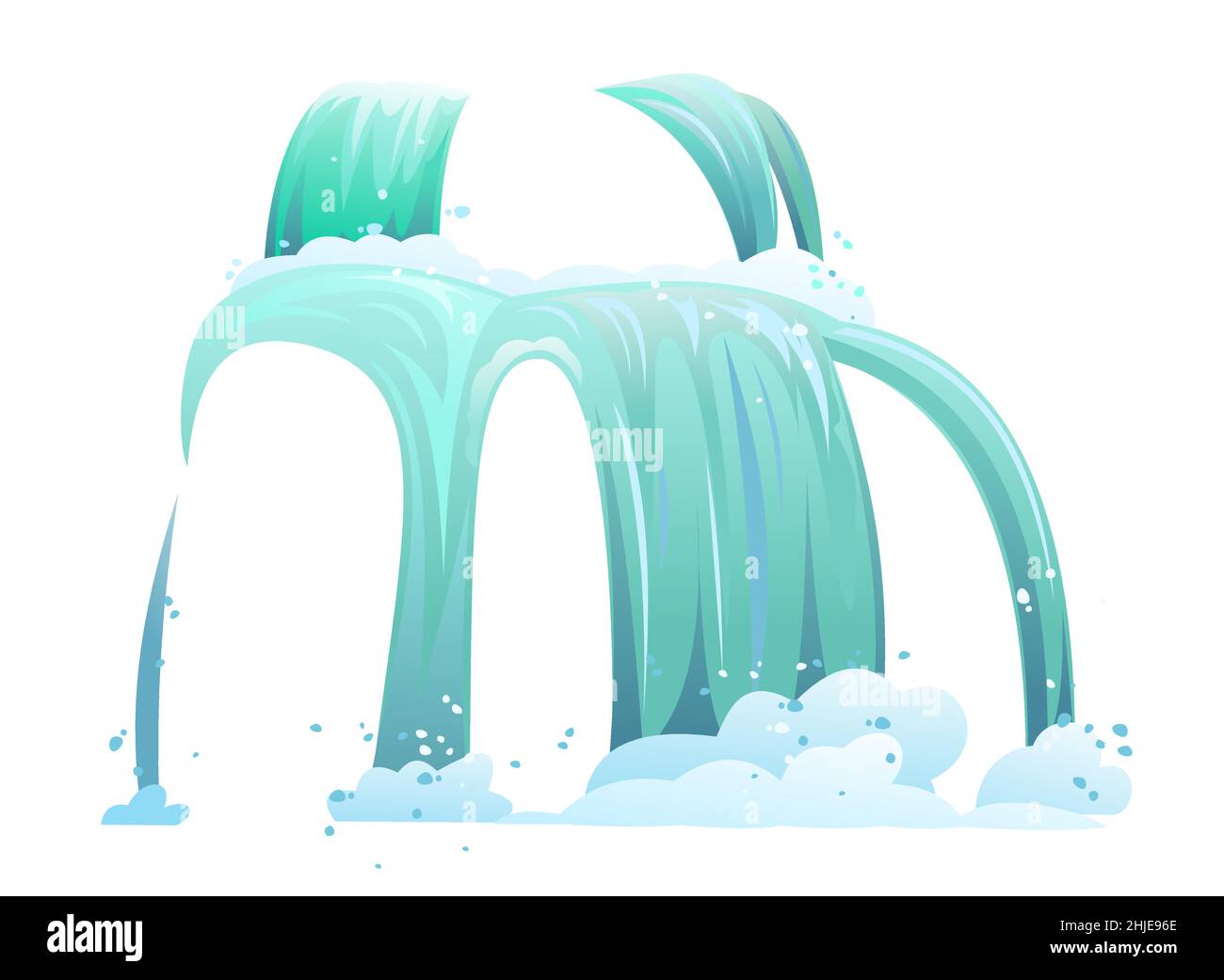 Streaming waterfall water. Two cascade flow downward. Fast stream with splashes. Disperses to ...