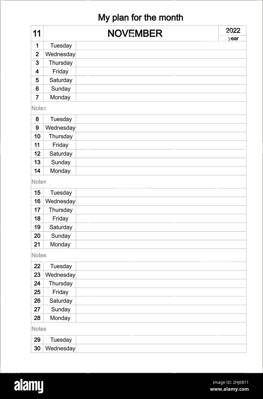 November 2022 Monthly Calendar Printable