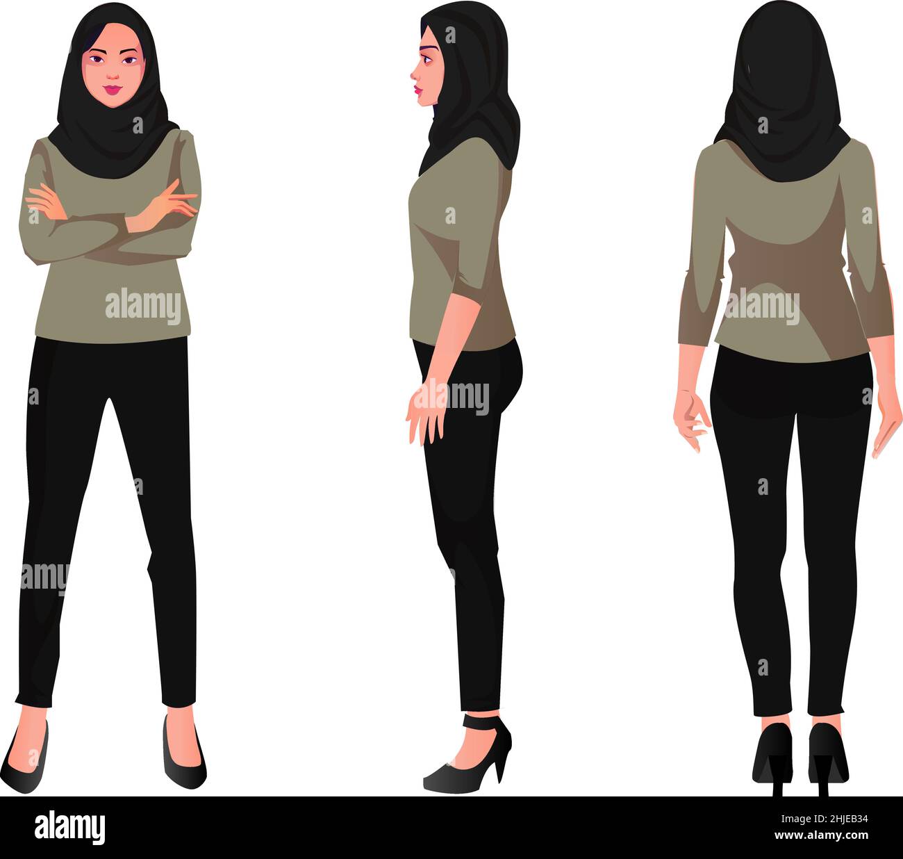 arab muslim men and women character wearing traditional clothing front ...