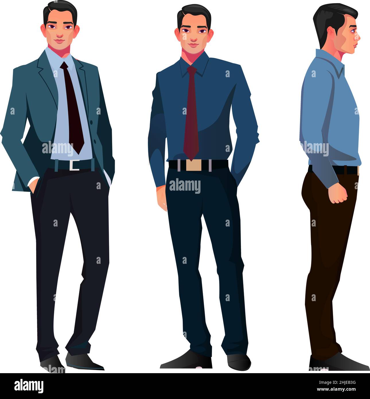 set of business men vector characters design diffrent posses front back ...
