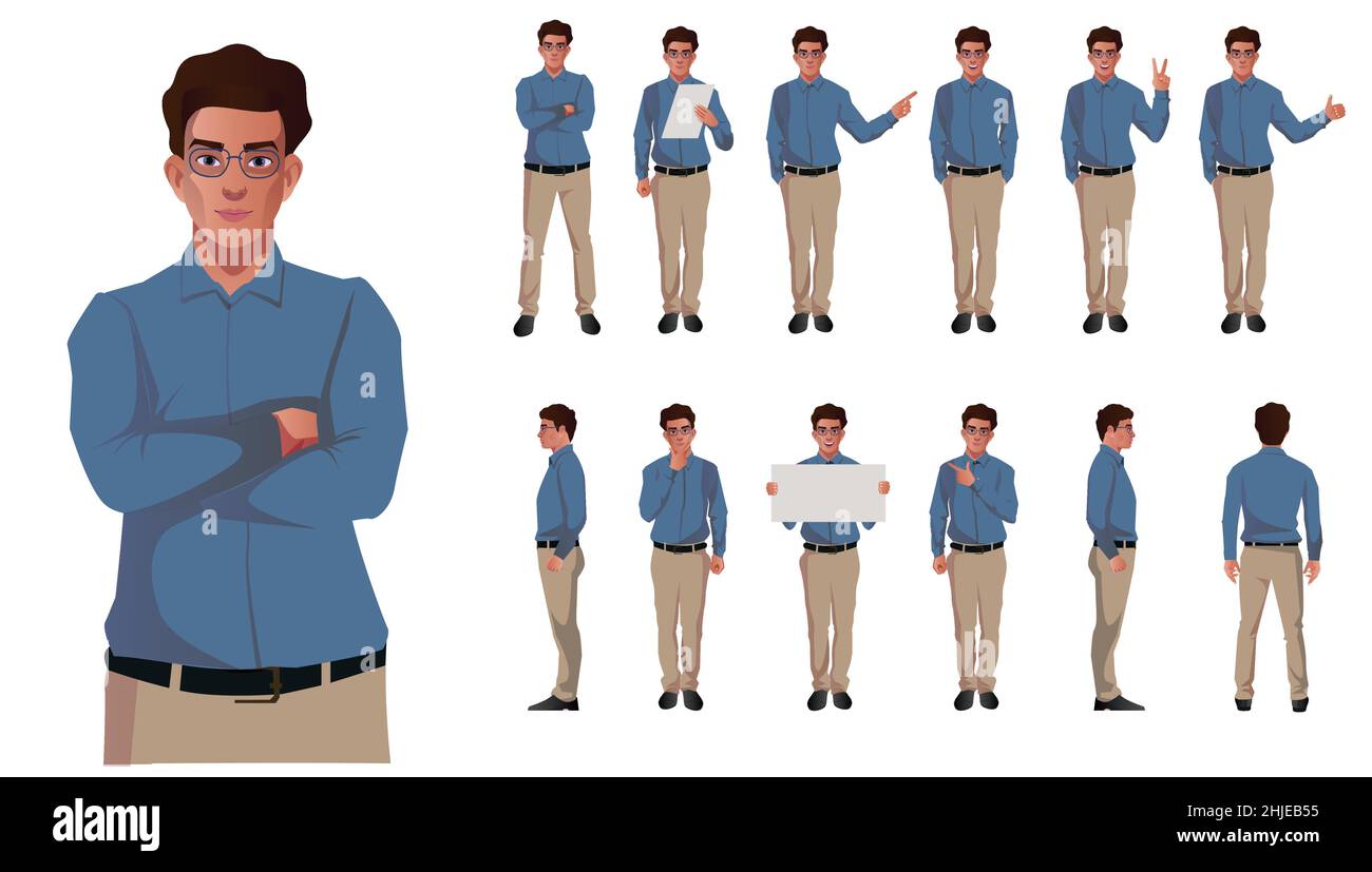set of business men vector characters design diffrent posses front back ...