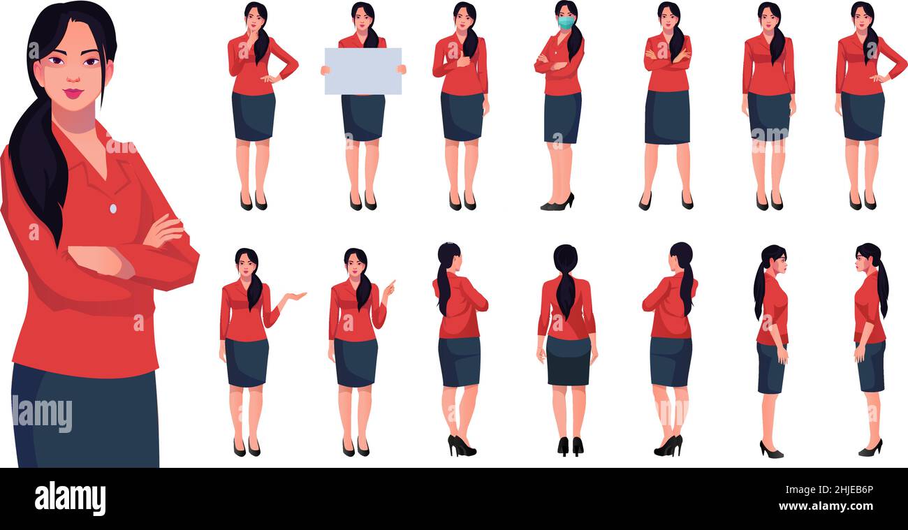 set of working women vector characters design in office clothes ...