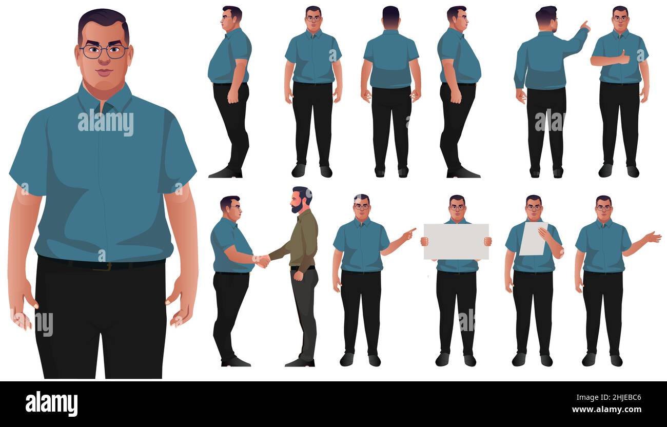 Set Of Fat Business Men Vector Characters Design Diffrent Posses High ...