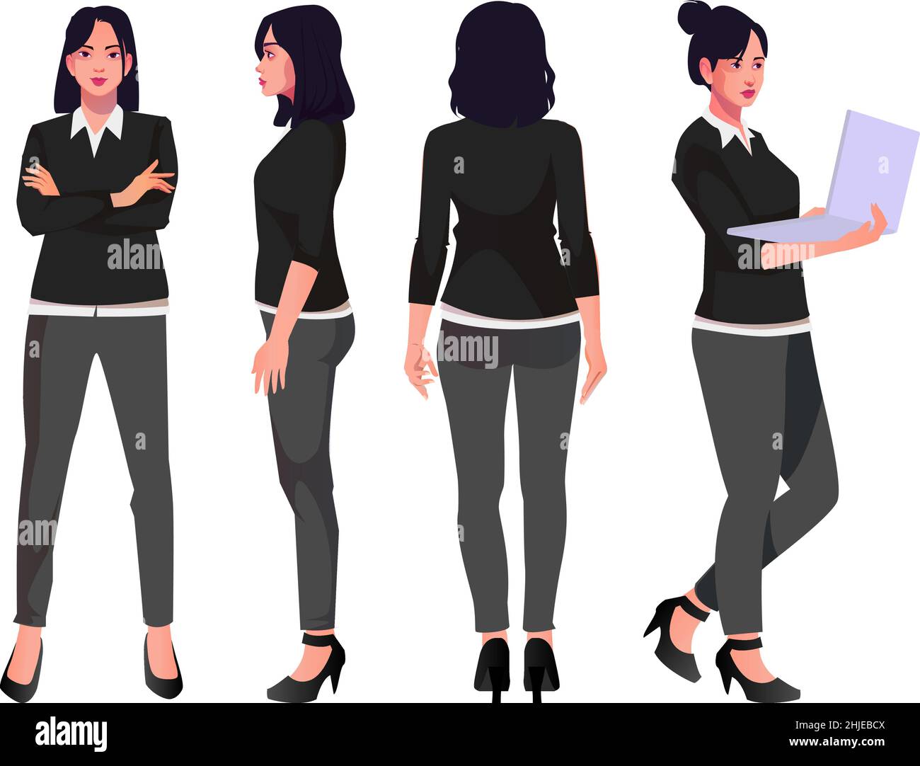 set of working women vector characters design in office clothes ...
