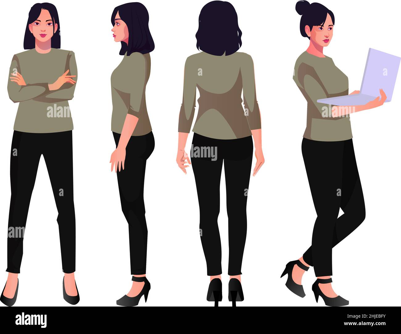 set of working women vector characters design in office clothes ...