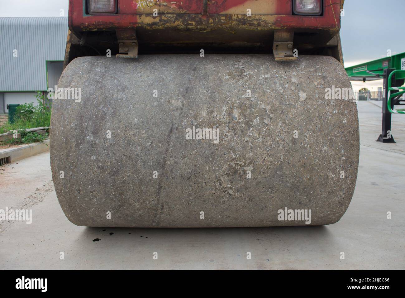 Detail of steamroller during road construction. Asphalt pavement works ...
