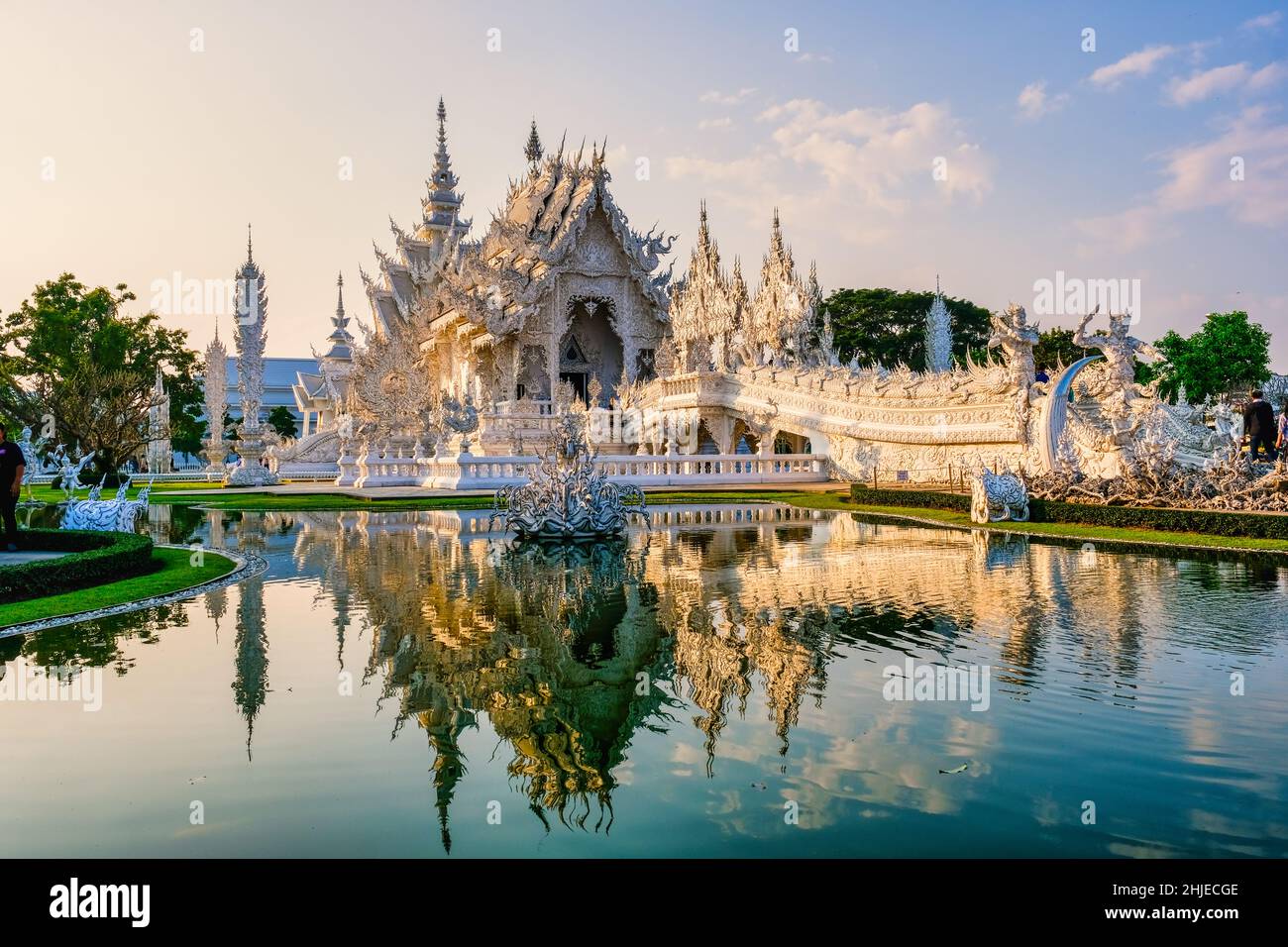 White temple Chiang Rai during sunset, Evening view of Wat Rong Khun or ...