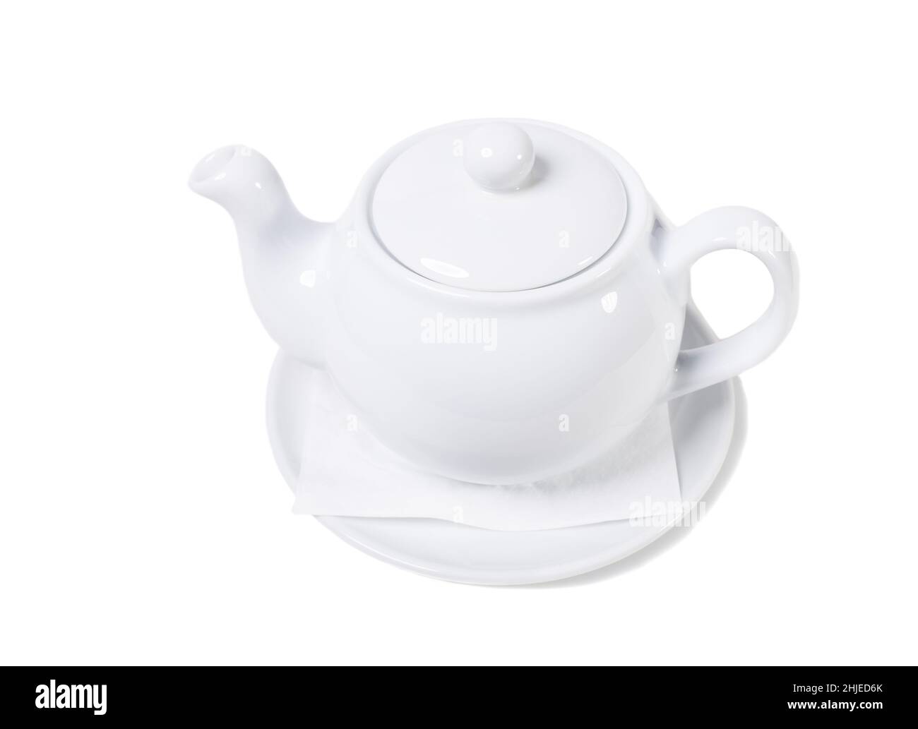 White ceramic tea pot. Isolated on a white background Stock Photo - Alamy