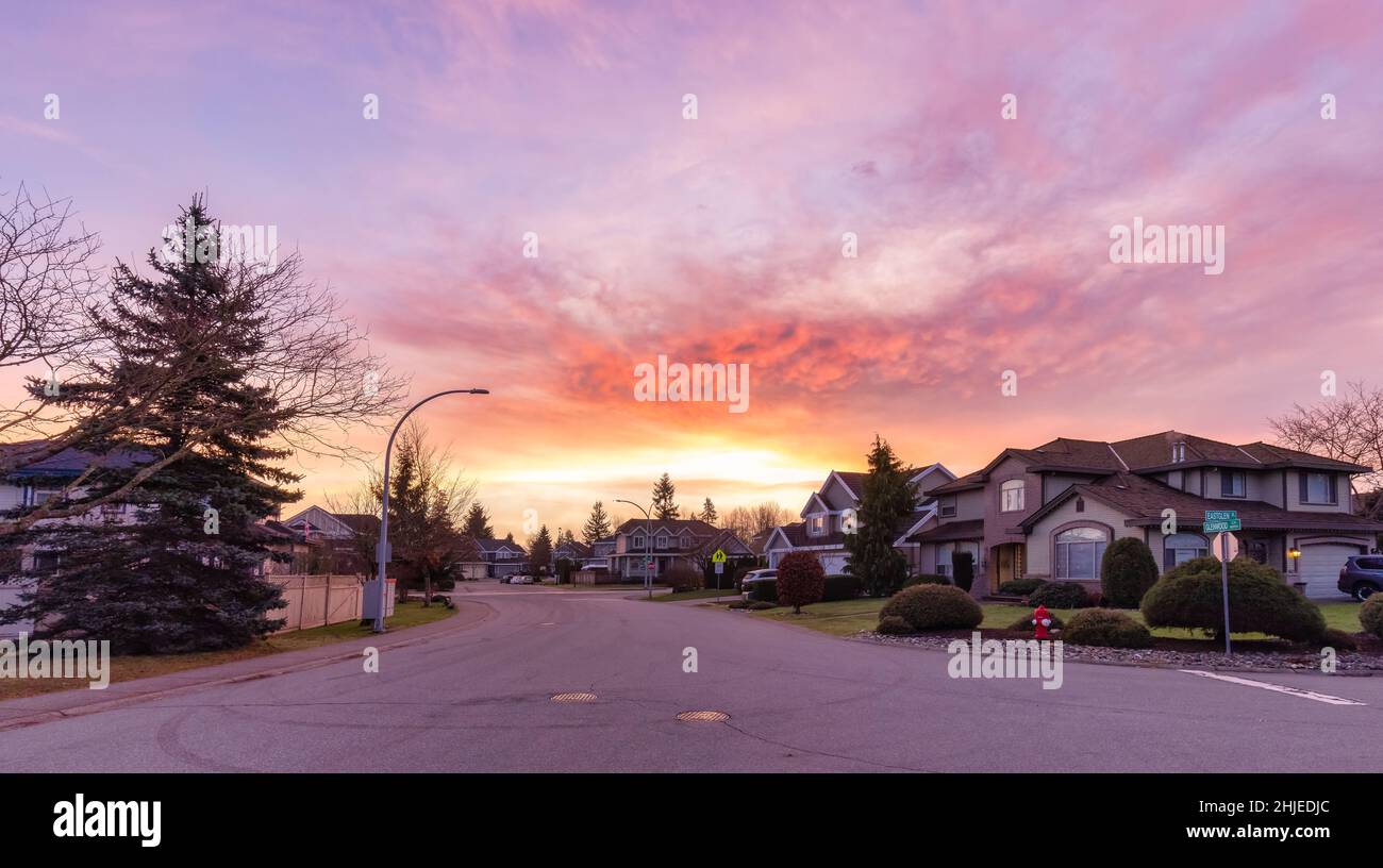 Beautiful Street view in the Residential Neighborhood Stock Photo - Alamy
