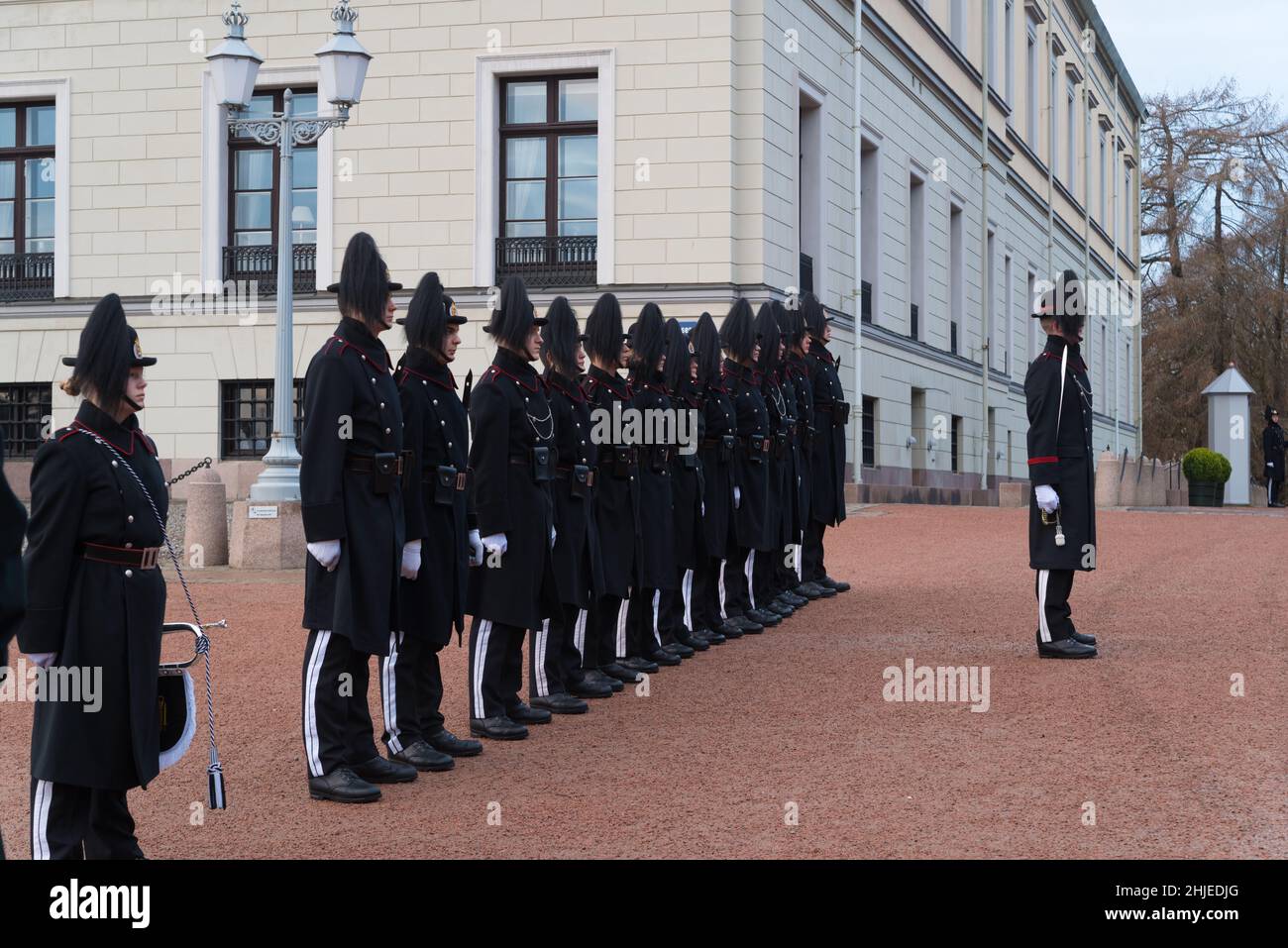 OSLO, NORWAY - DECEMBER 22, 2019: Norwegian Royal guard in front of the ...