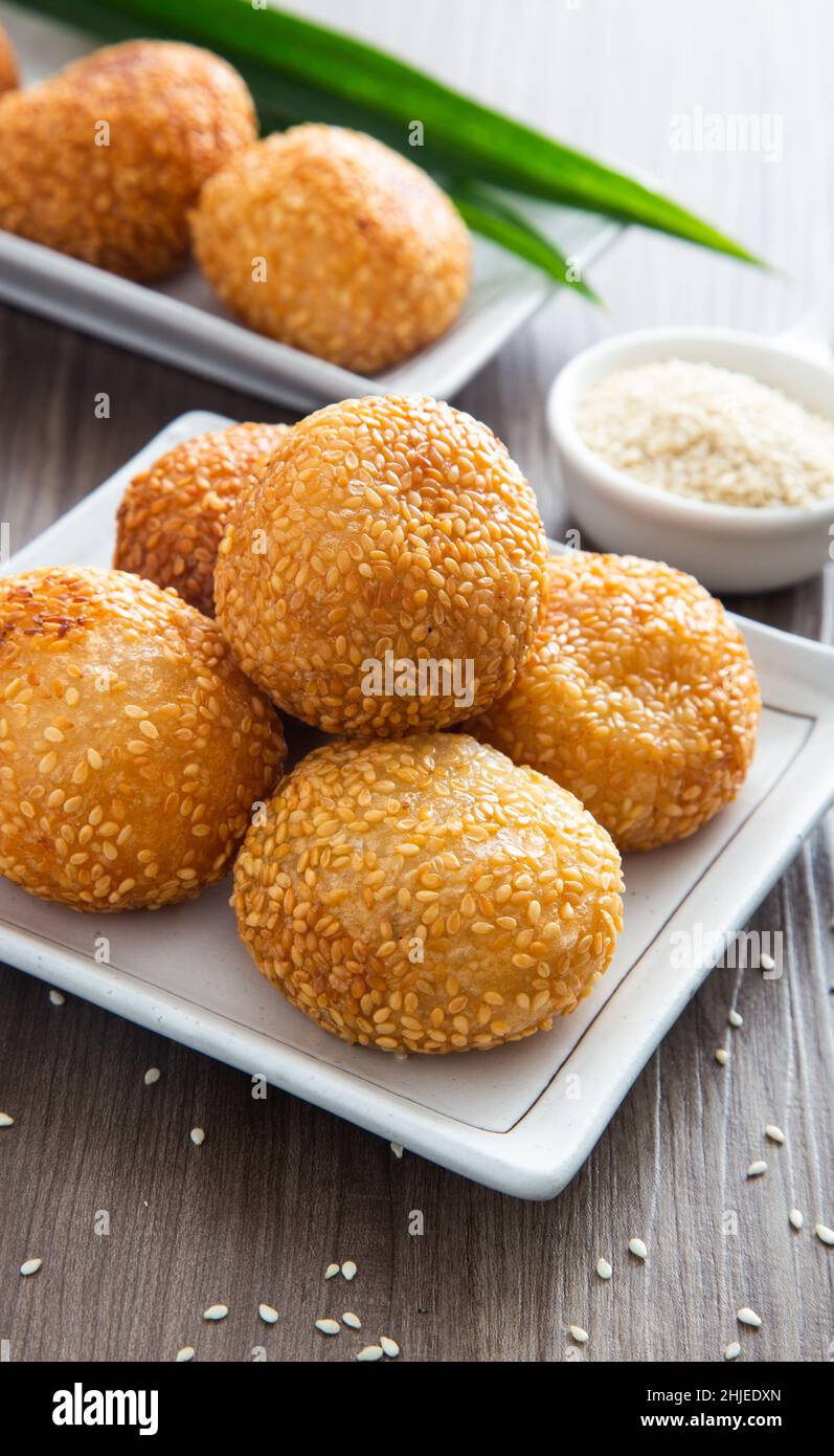 Traditional asian dessert, sesame ball Stock Photo - Alamy