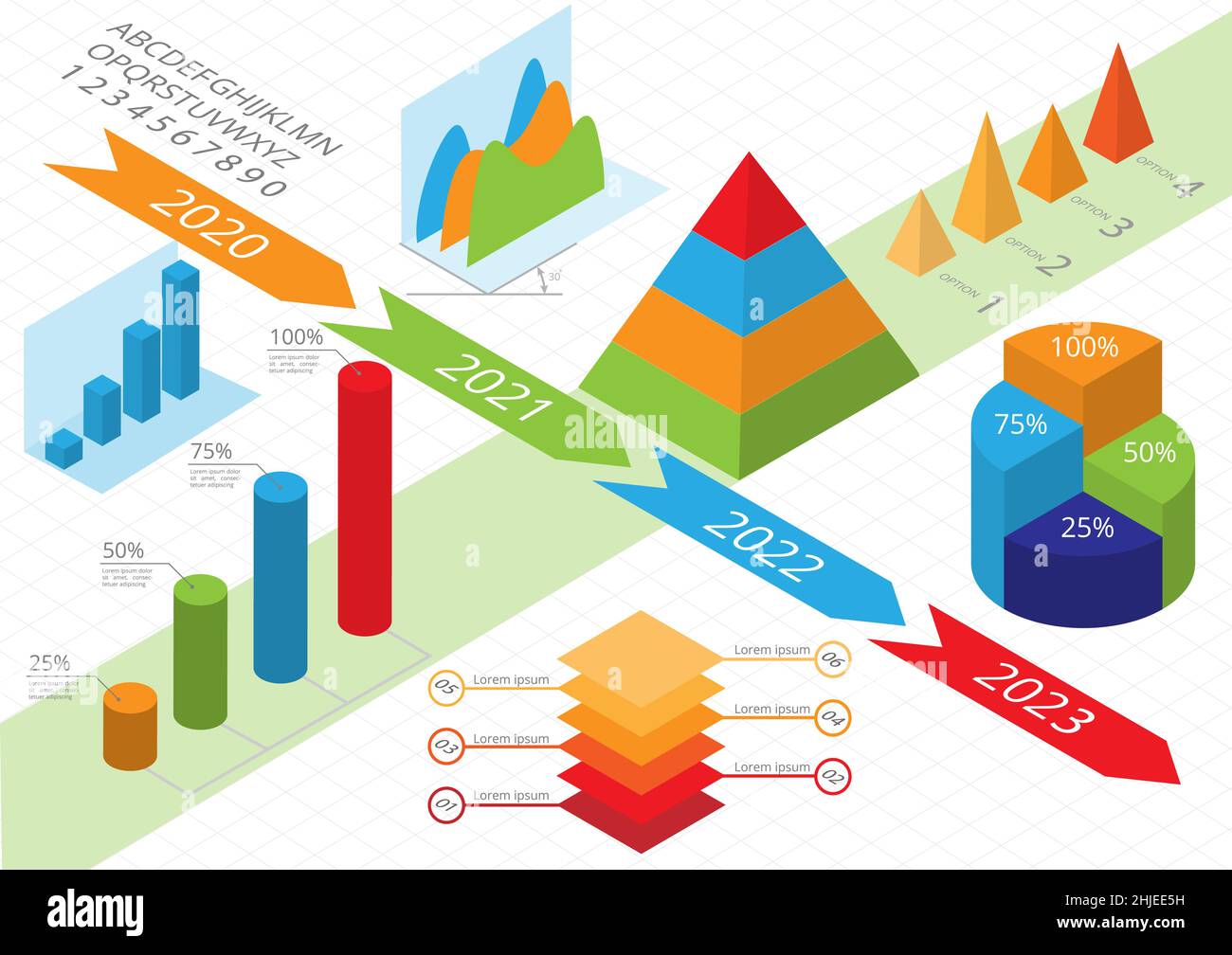 Isometric business graph infographic. Growth chart graphic data with ...