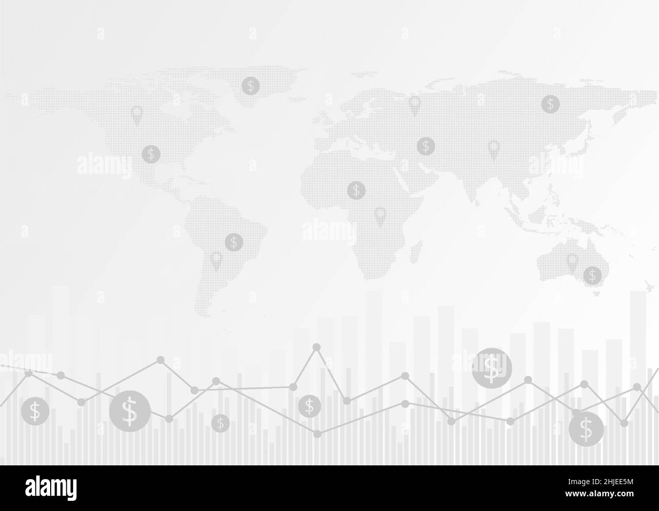 Business stick graph on world map background. Chart of global marketing ...