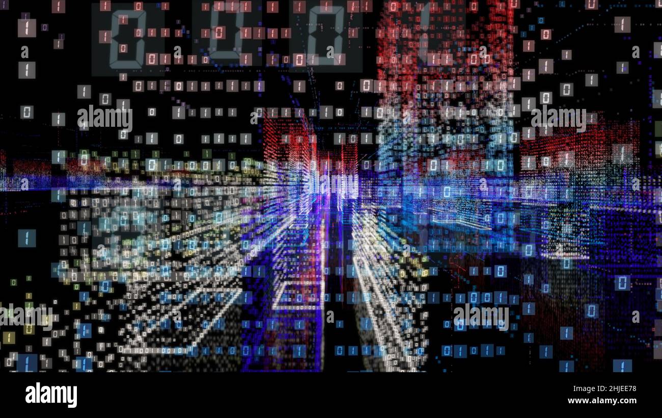Abstract hologram 3D city with digital buildings Stock Photo - Alamy
