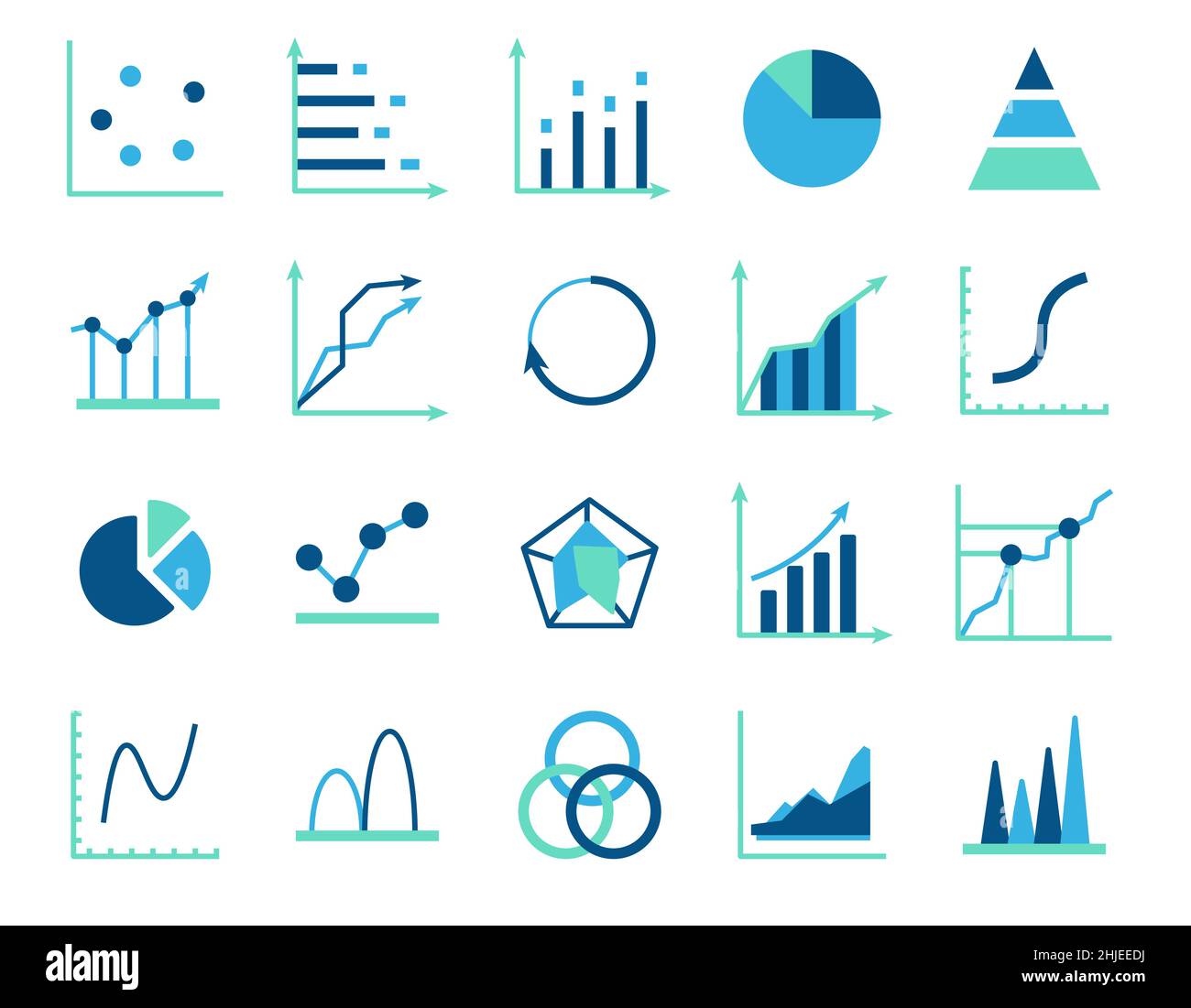 Set of business graph icon, Color object statistics finance ...