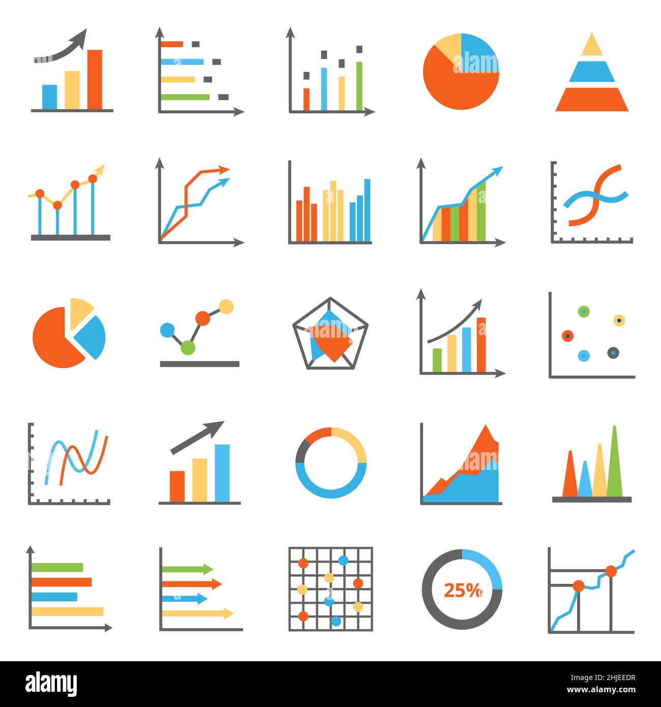 Set of business graph icon, Color object statistics finance ...