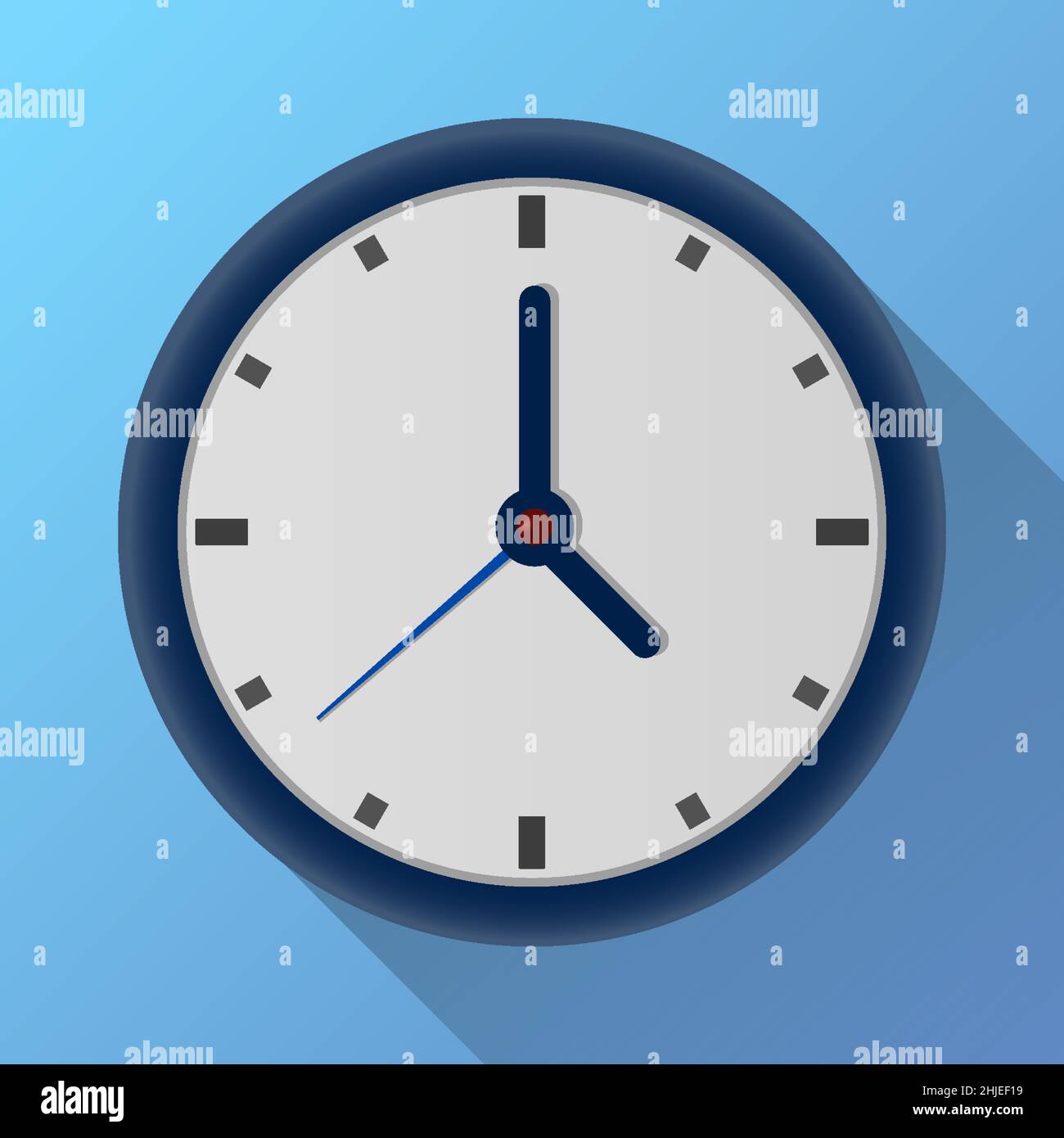 Circle clock flat icon. Round shape on blue wall background timer ...