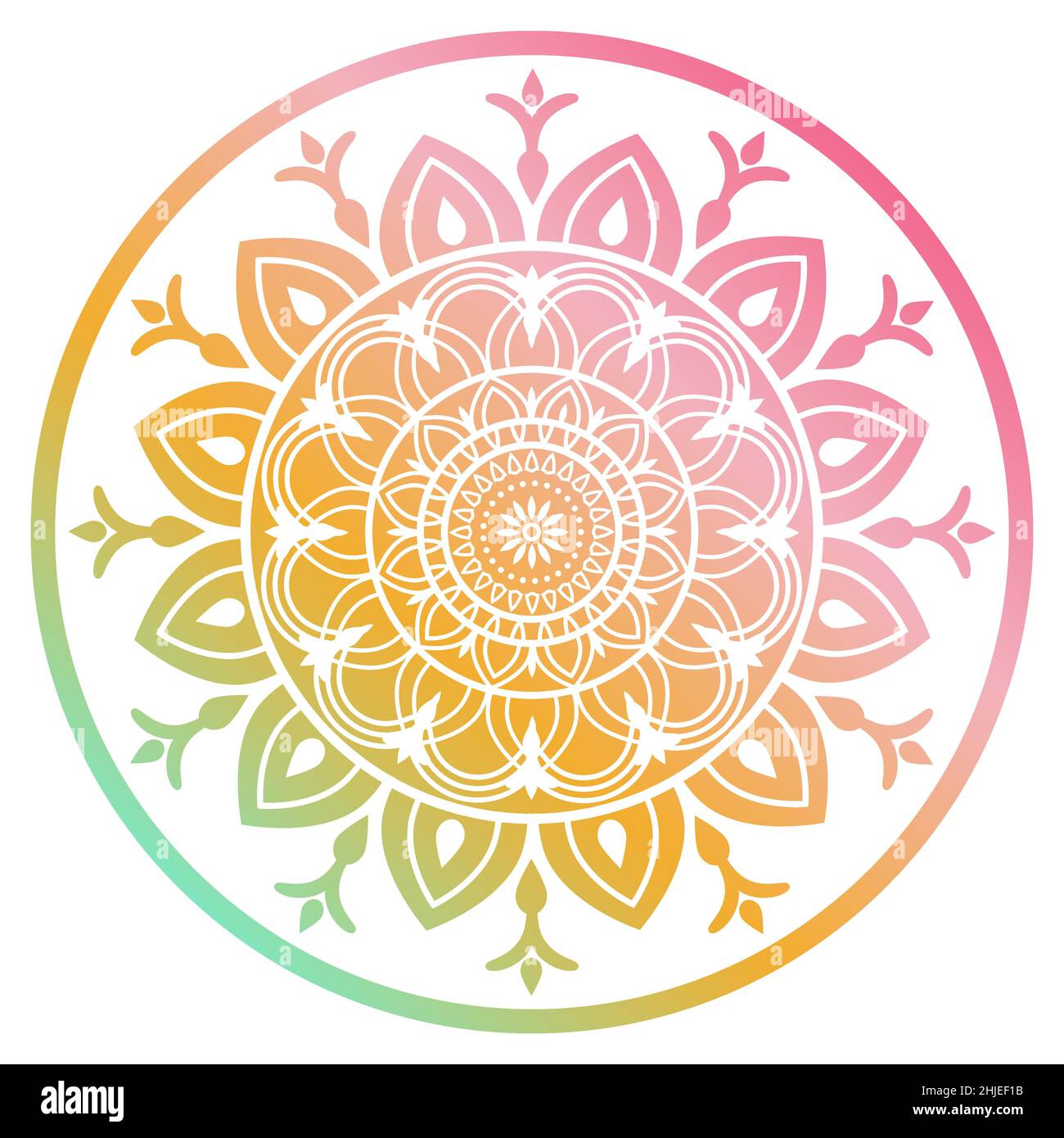 Gradient color mandala ornament outline pattern. Indian geometric art ...