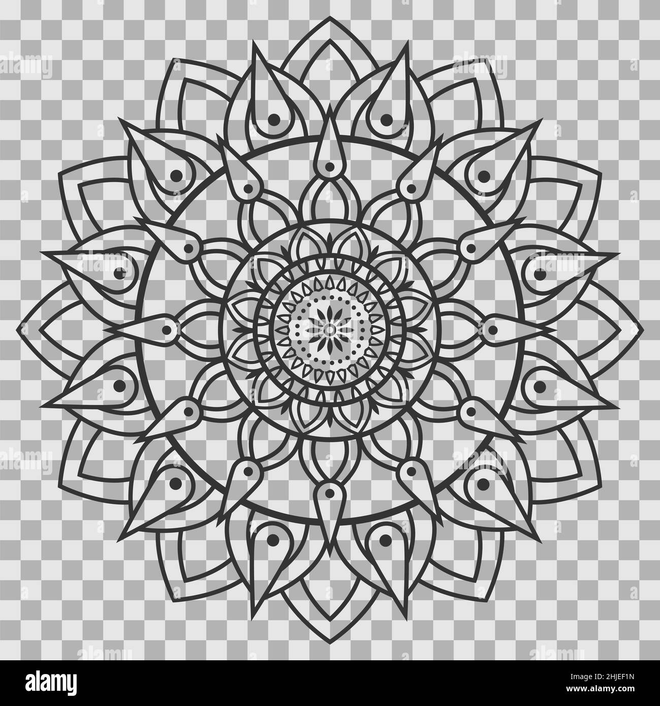 Monochrome mandala ornament outline pattern. Indian geometric art ...