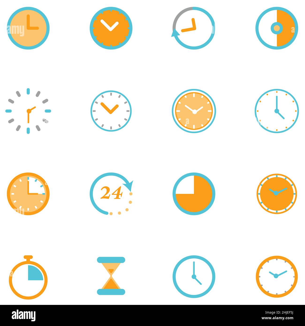 Set of clock flat icon. Perfect circle timer symbol 640x640x pixels ...