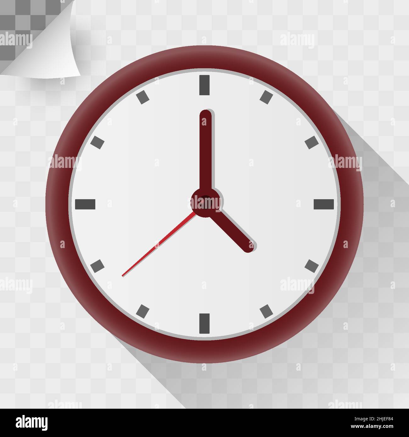 Circle clock flat icon. Round shape on white wall and trasparent ...