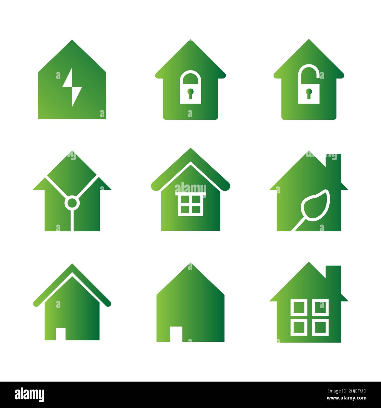 Set of home icon, Thin solid shape of house vector.Green house symbol ...